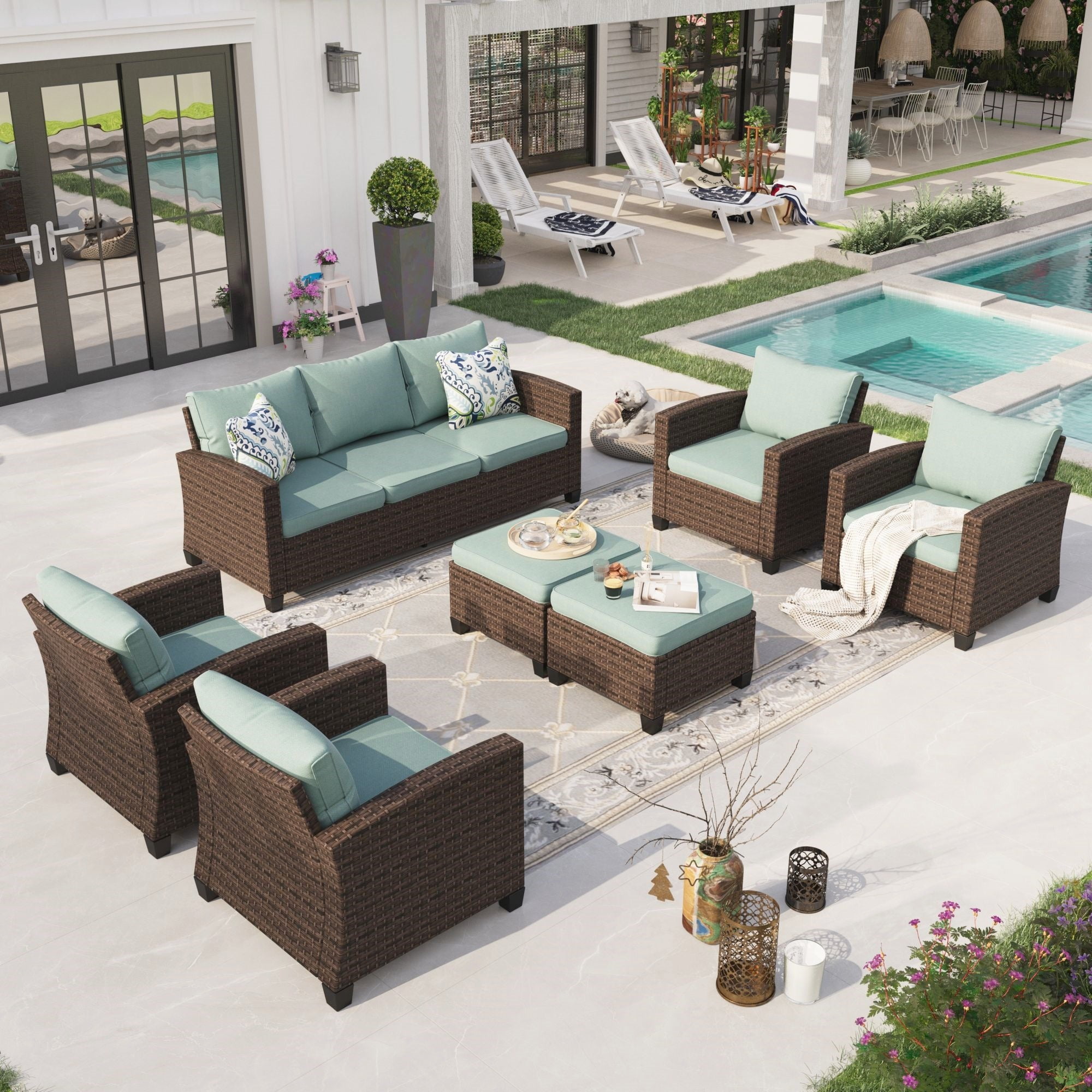 Sophia & William Outdoor Patio Furniture Set, 9-Seat Wicker Sofa ...
