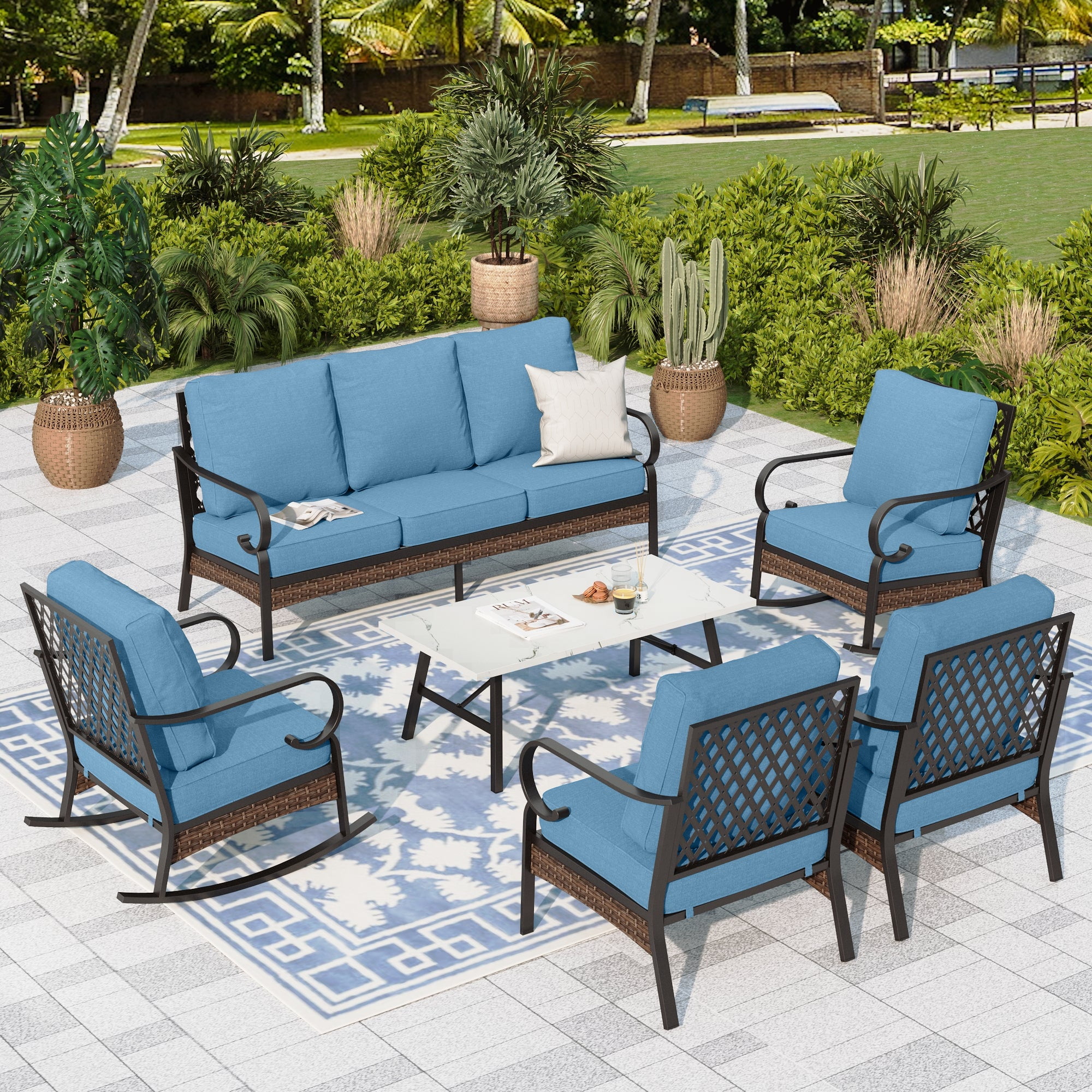Sophia & William 7 Seat Patio Conversation Set,Outdoor Furniture Set with Rocking Chairs & Fixed ...
