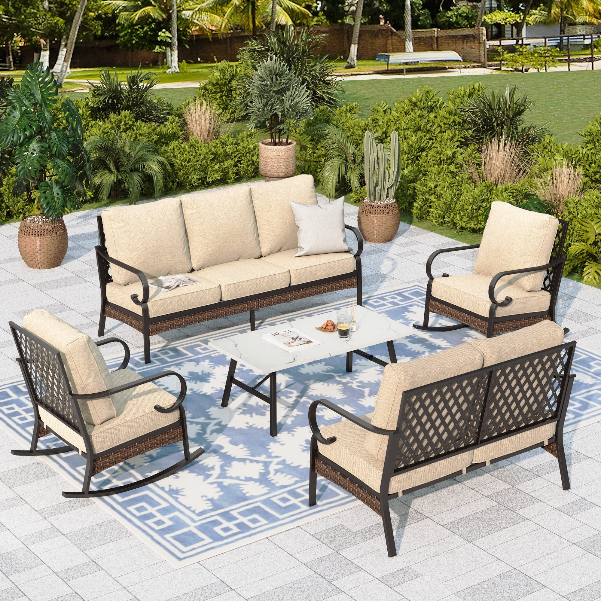 Sophia & William 7 Seat Patio Conversation Set,Outdoor Furniture Set with Rocking Chairs ...