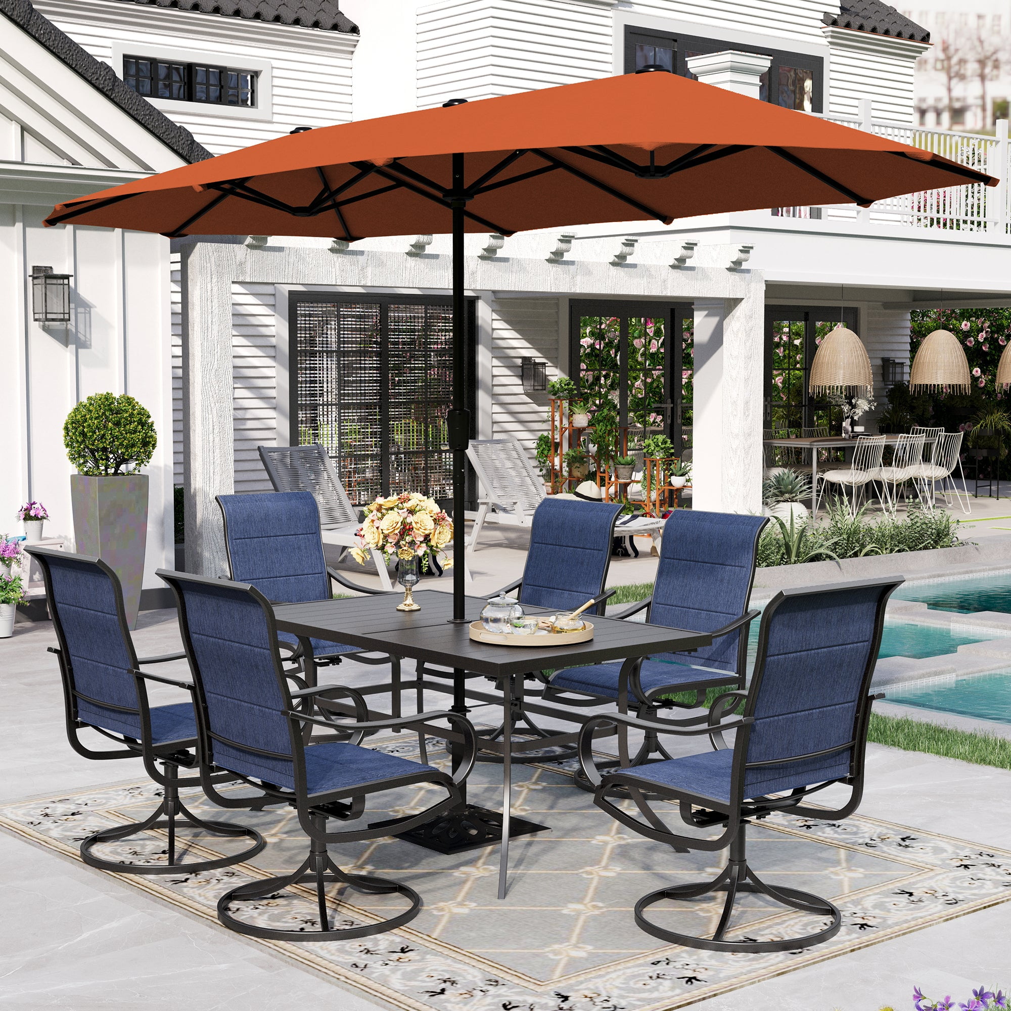 Sophia & William 8-Piece Outdoor Patio Dining Set with 13ft Orange Red ...