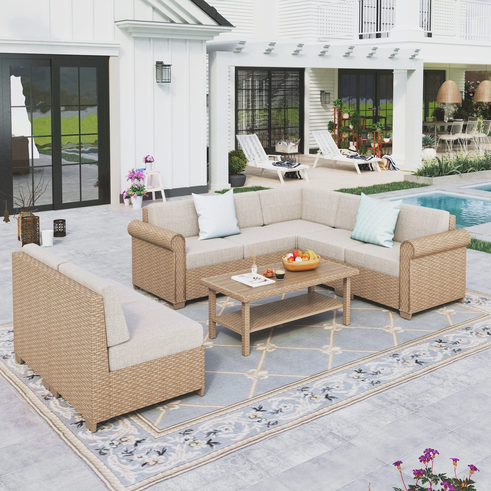 Sophia & William 8 Pieces Wicker Patio Furniture Set 7-Seat Outdoor ...