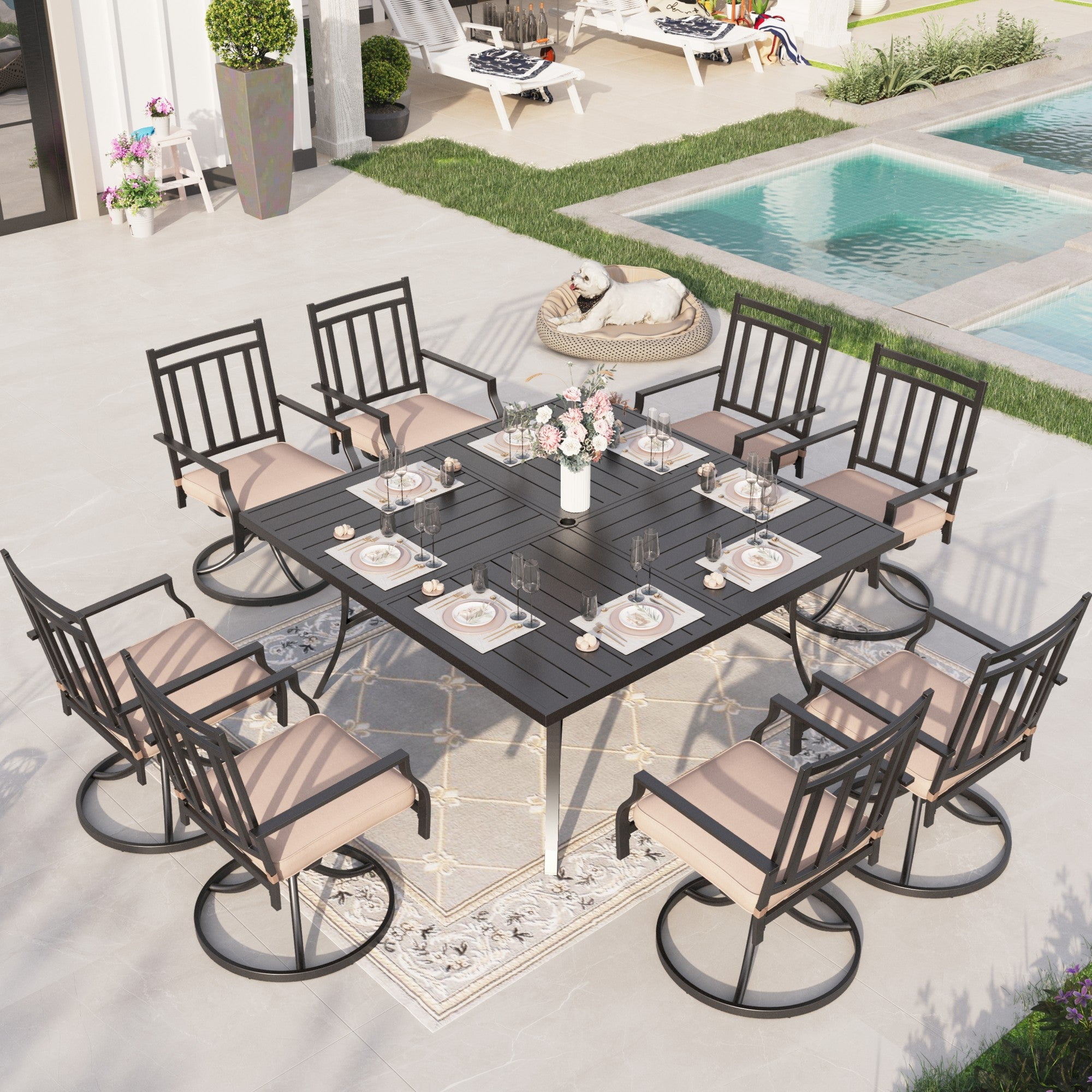 Sophia & William 9 Piece Outdoor Metal Patio Dining Set 60" Square ...