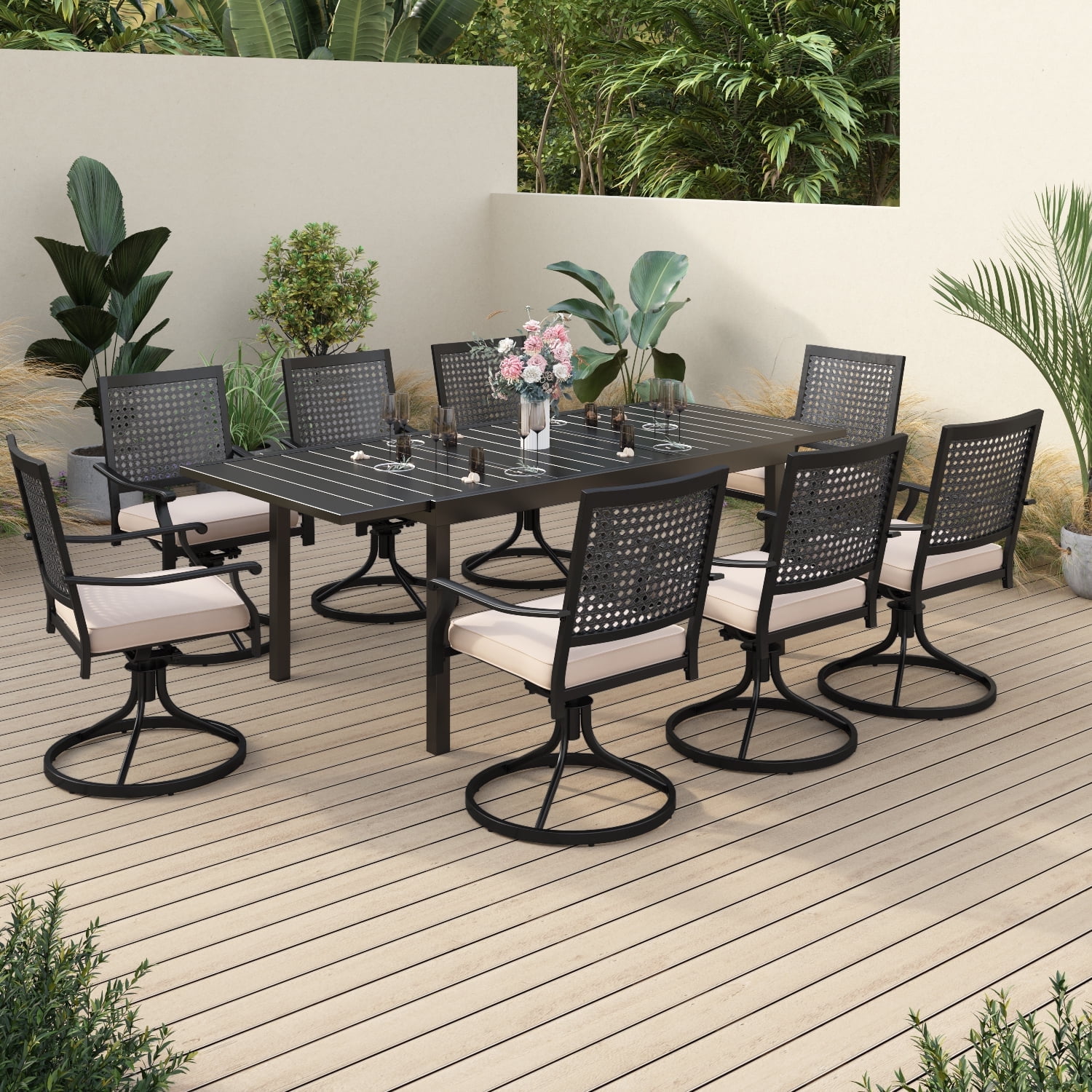 Sophia & William 9 Piece Outdoor Patio Dining Set Cushioned Swivel ...