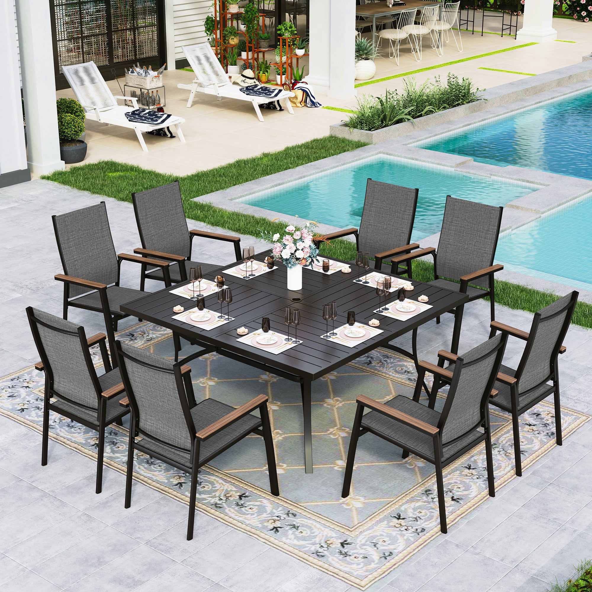Sophia&William 9-Piece Outdoor Patio Dining Set Textilene Chairs & 60 ...