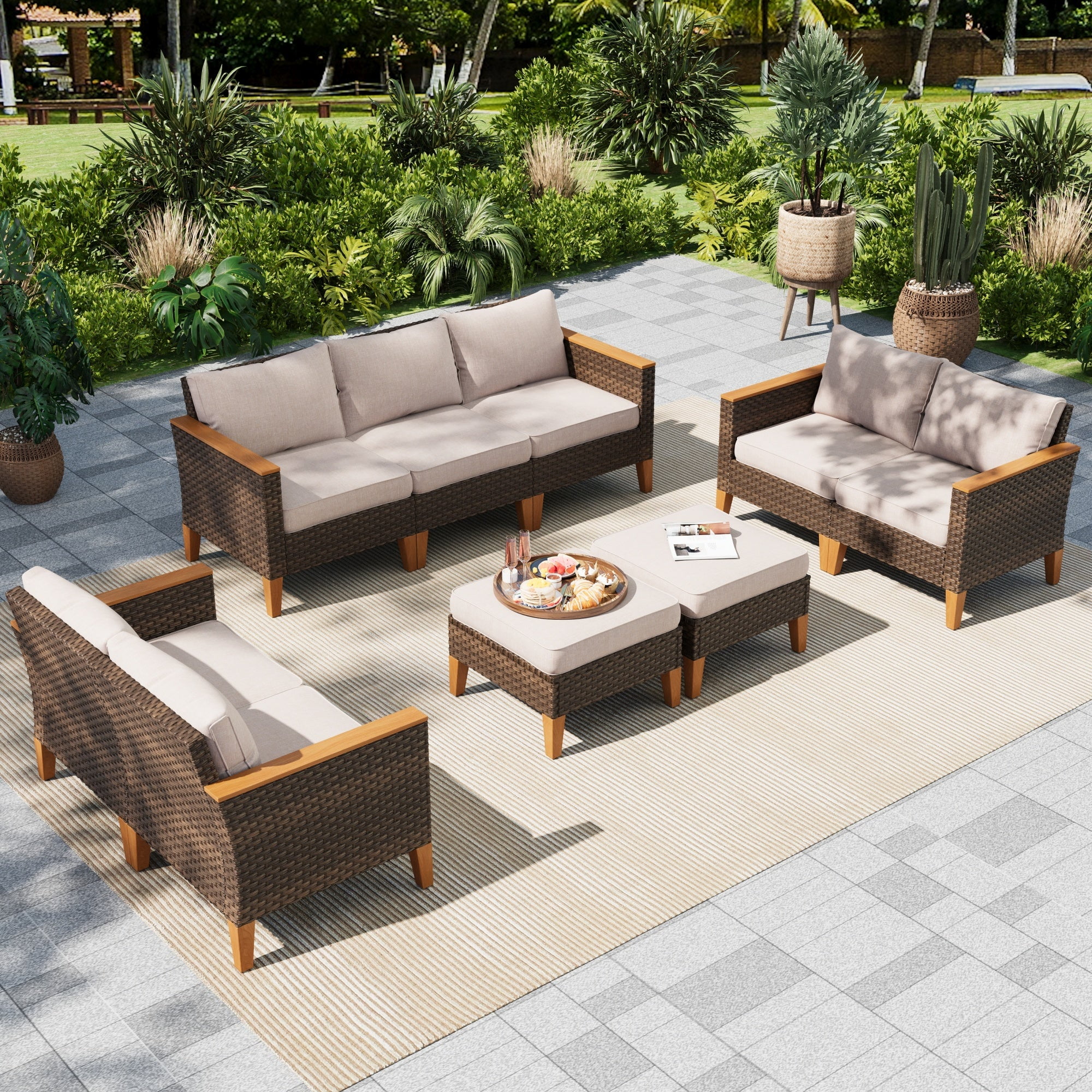 Sophia & William 9-Piece Outdoor Wicker Patio Sofa Set, Weather ...