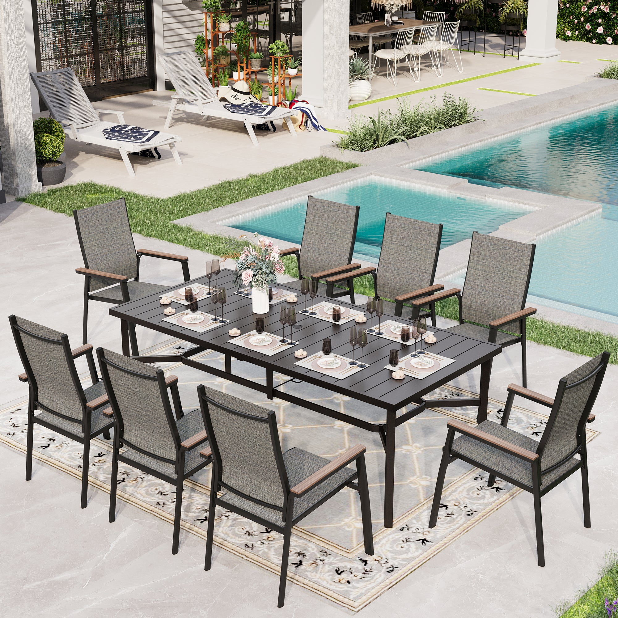 Sophia & William 9 Piece Patio Dining Set Outdoor Textilene Chair ...