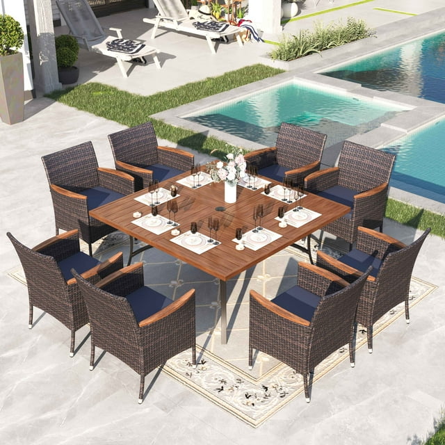 Sophia & William 9-Piece Patio Set - 8 Rattan Chairs & Square Table for ...