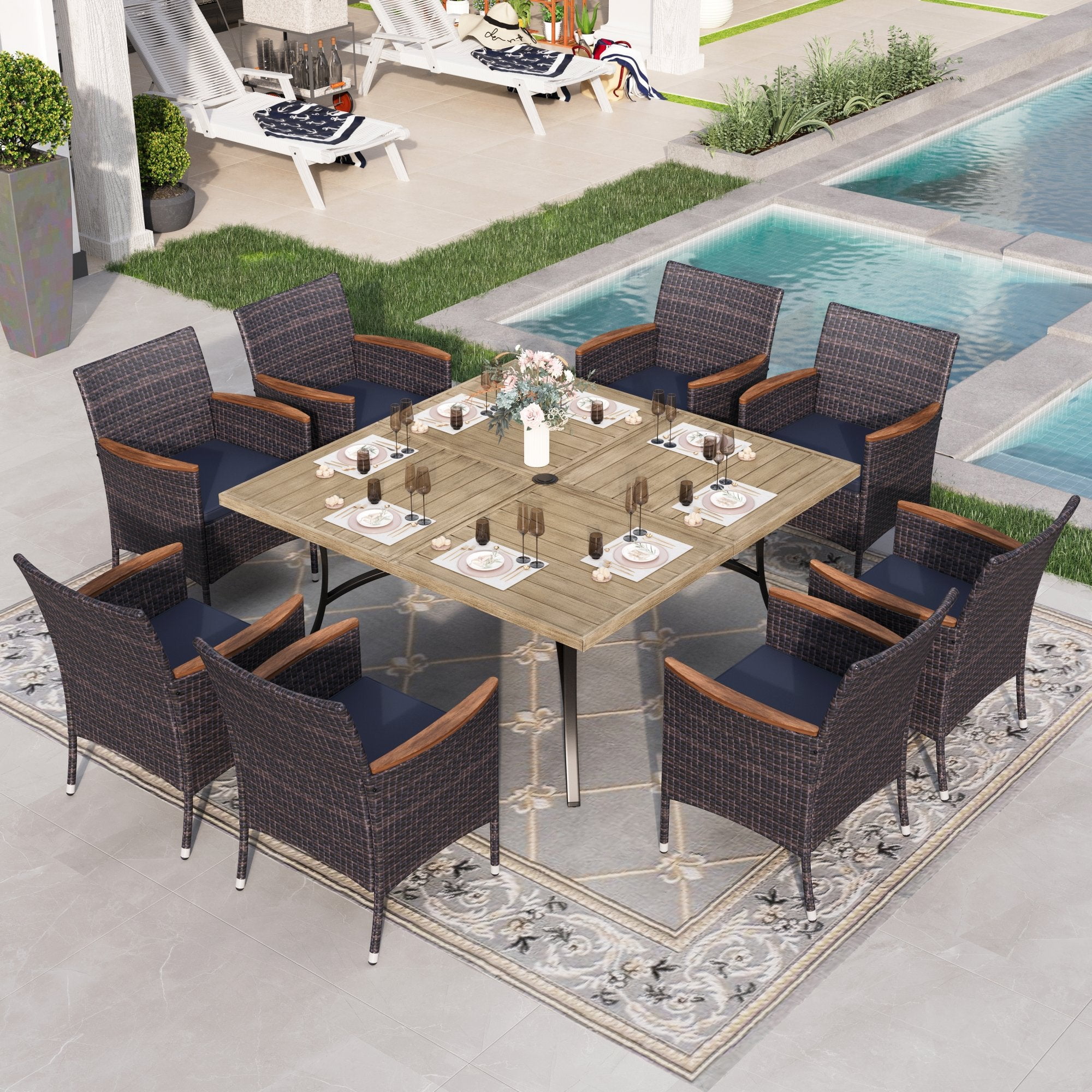 Sophia & William 9-Piece Patio Set - 8 Rattan Chairs & Square Table for 8 - Walmart.com