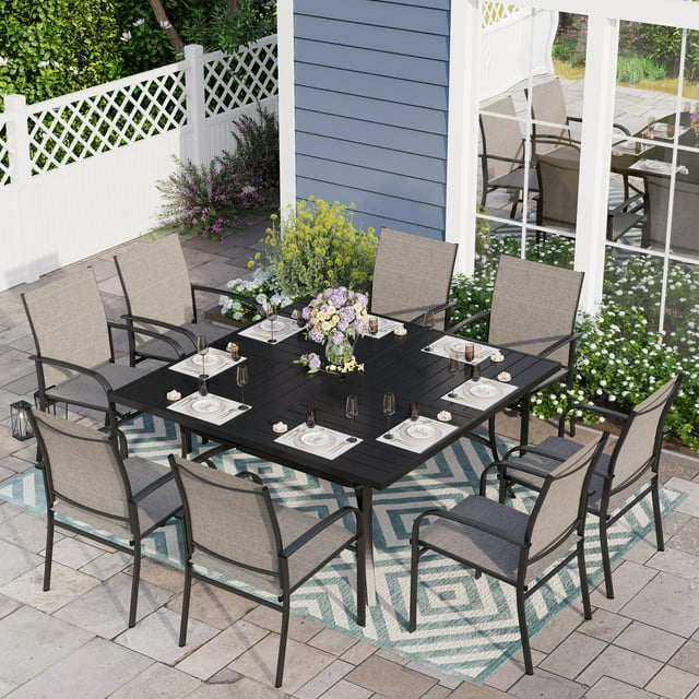"Sophia & William Outdoor Dining Set: 9-Piece Metal Patio, 60"" Square ...