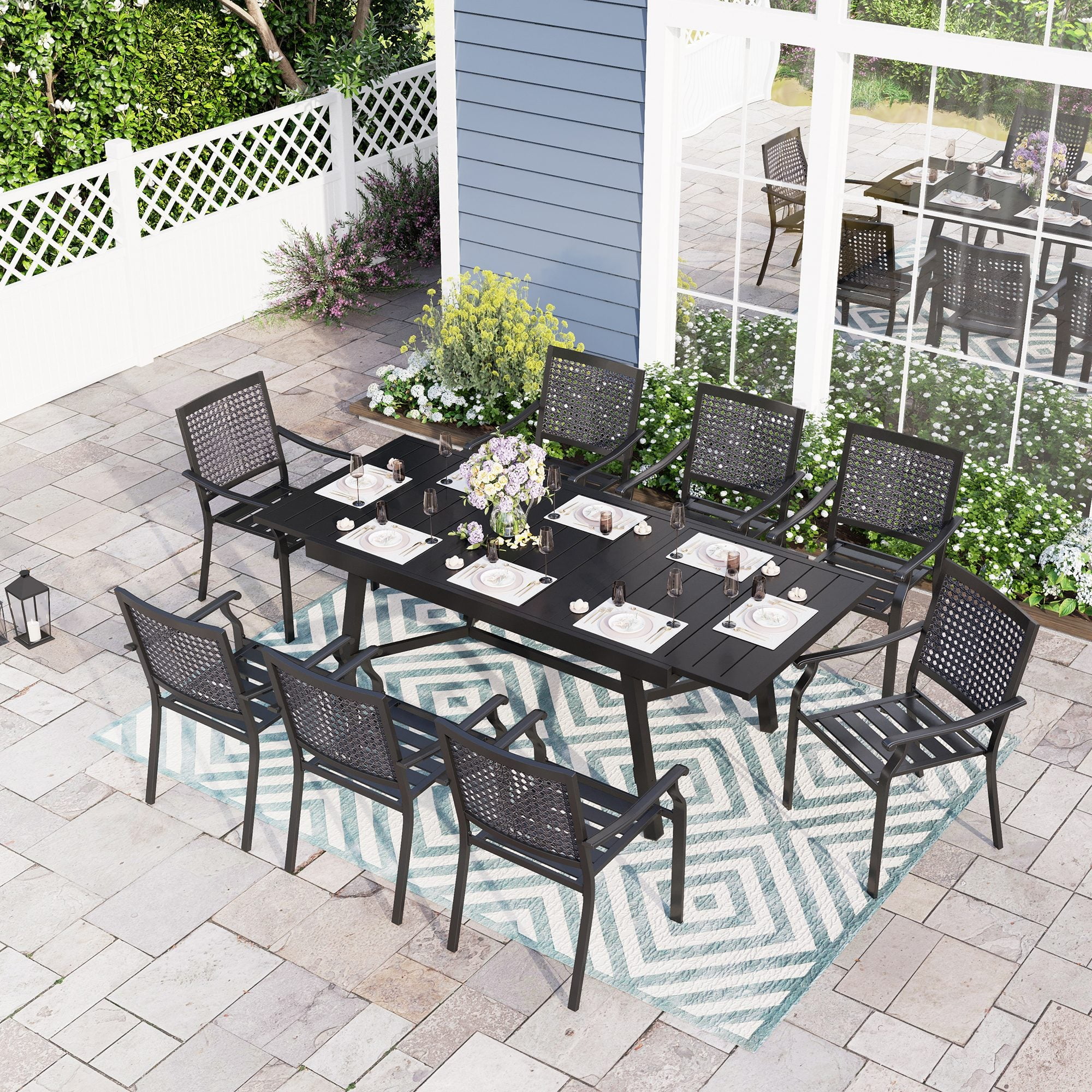 Sophia & William 9-Piece Extendable Patio Dining Set with 8 Stackable ...
