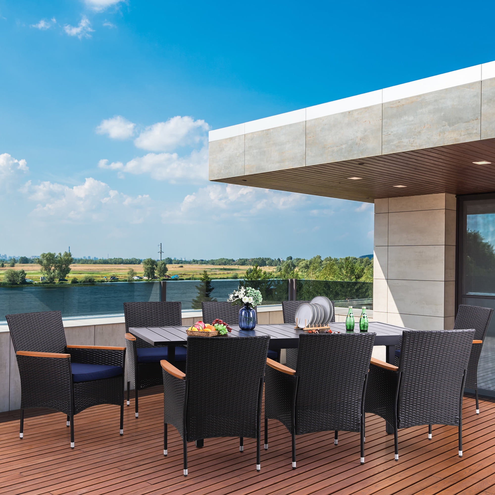 Alpha Joy 9-Piece Rattan Patio Dining Set for 8 People - Walmart.com