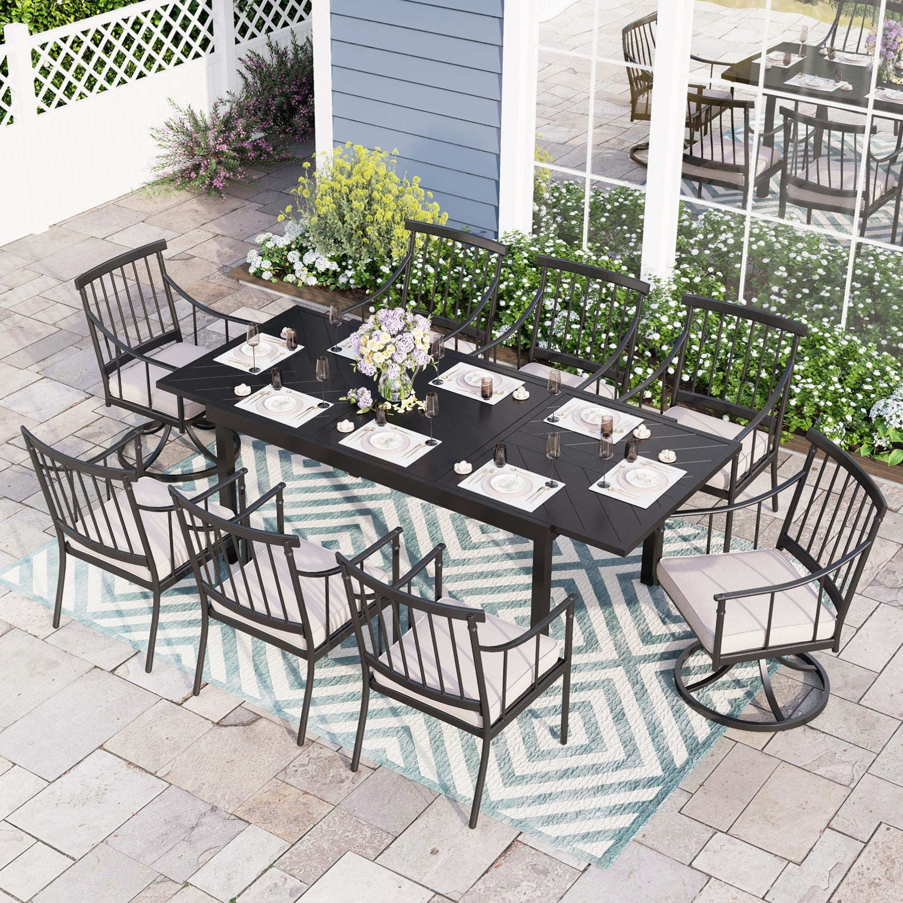 Sophia & William Outdoor Furniture: 9-Piece Metal Patio Dining Set with ...
