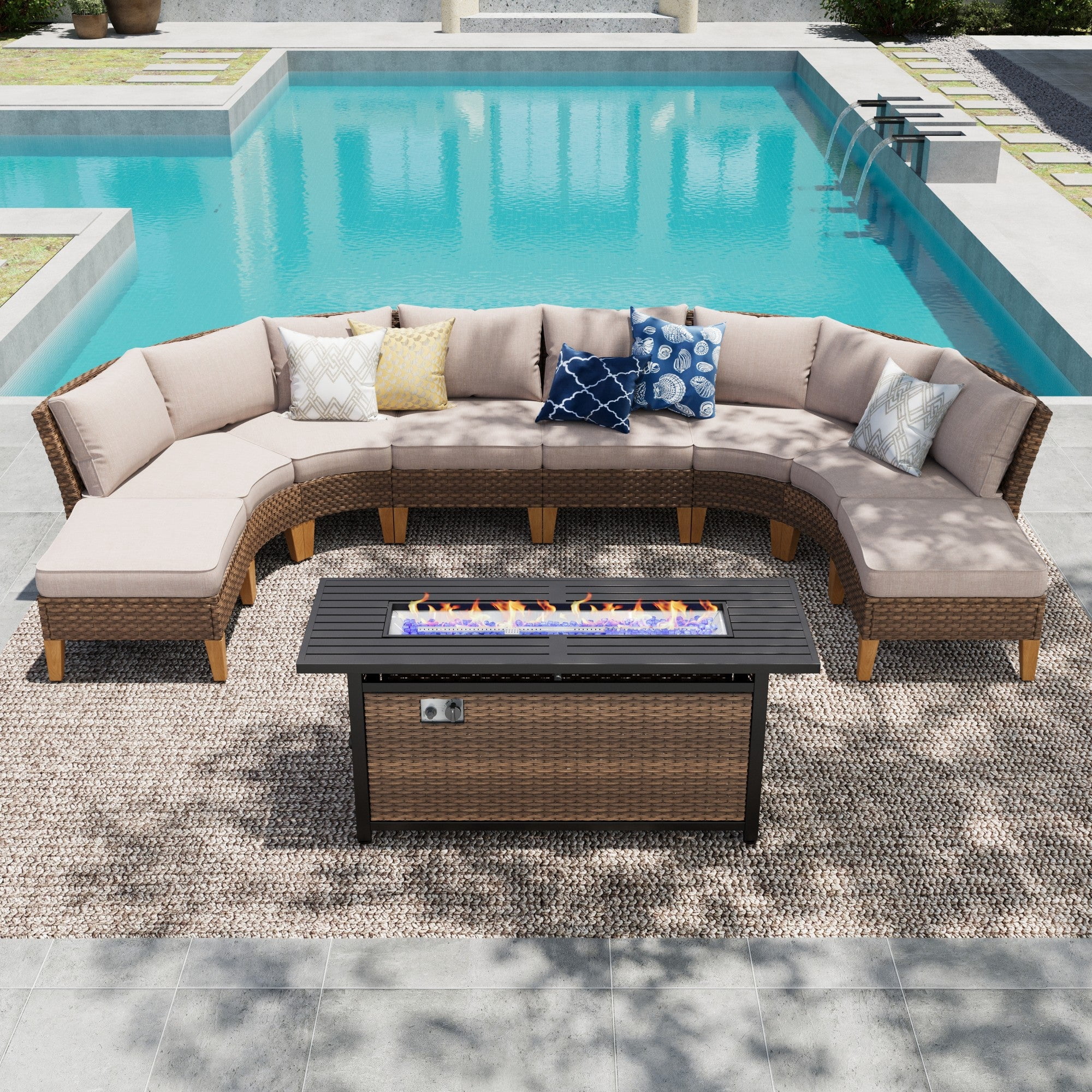 Alpha Joy 9 Pieces Outdoor Conversation Set with 56" Fire Pit Table ...