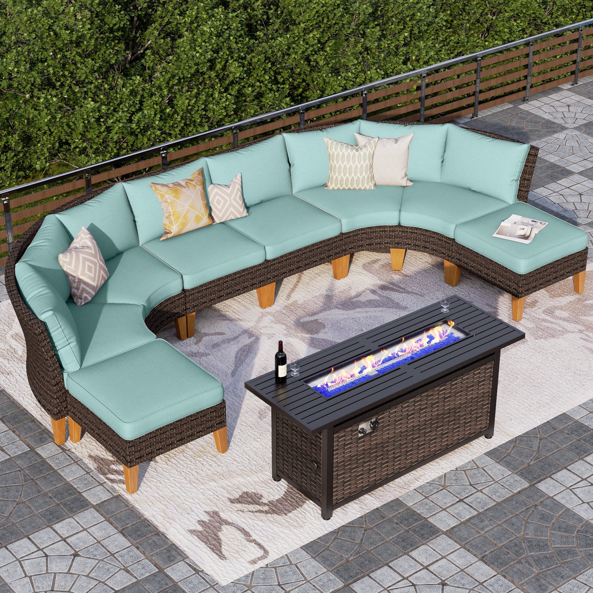 Sophia & William 9 Pieces Outdoor Conversation Set with 56" Fire Pit ...