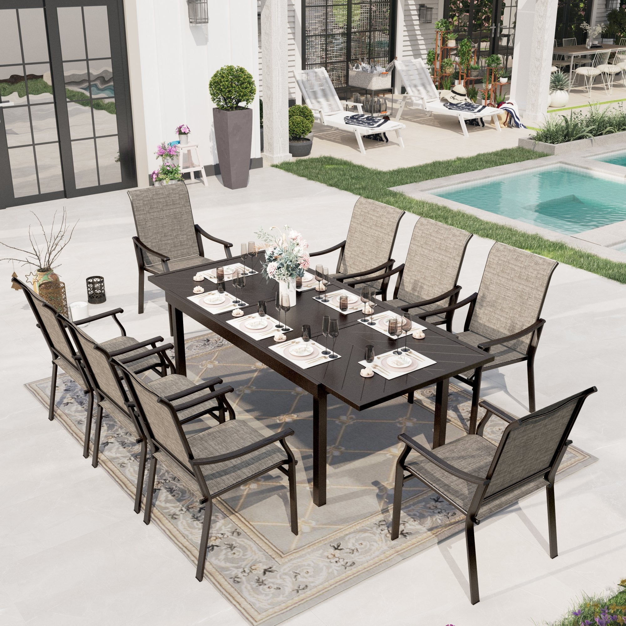 Sophia & William 9-Piece Expandable Outdoor Patio Dining Furniture Set ...