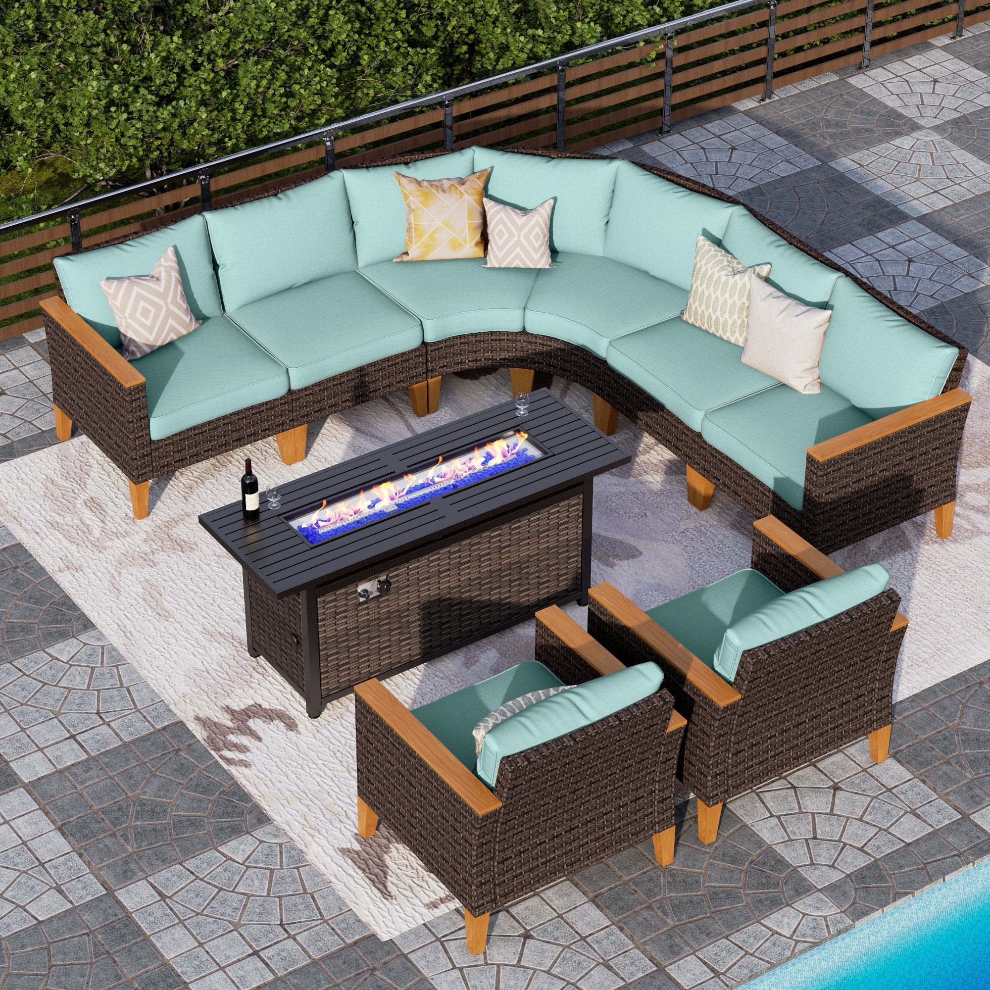 Sophia & William 9 Pieces Wicker Outdoor Conversation Set with 56" Fire ...