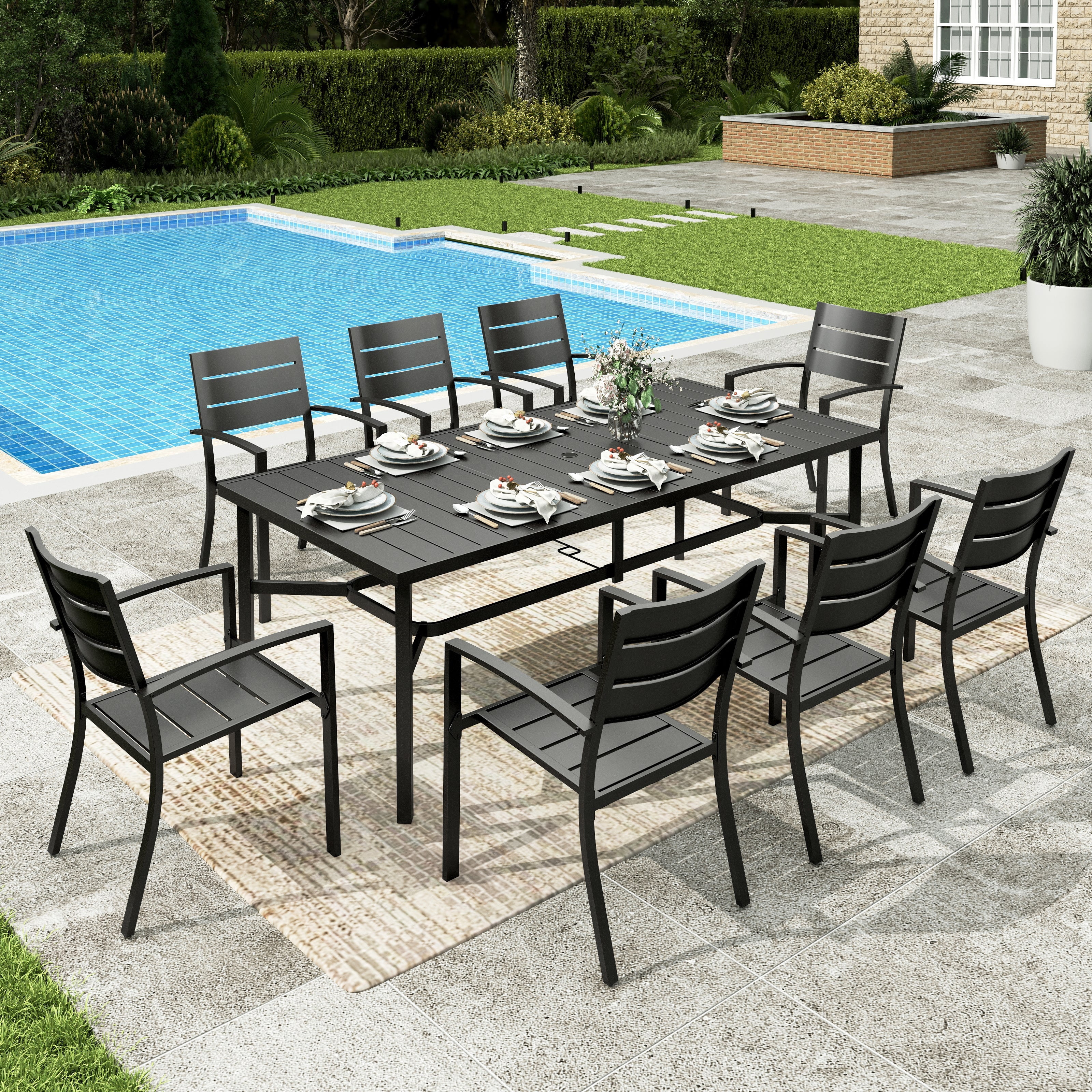 Sophia&William 9Pcs Patio Dining Set Outdoor Metal Stackable Chairs and ...