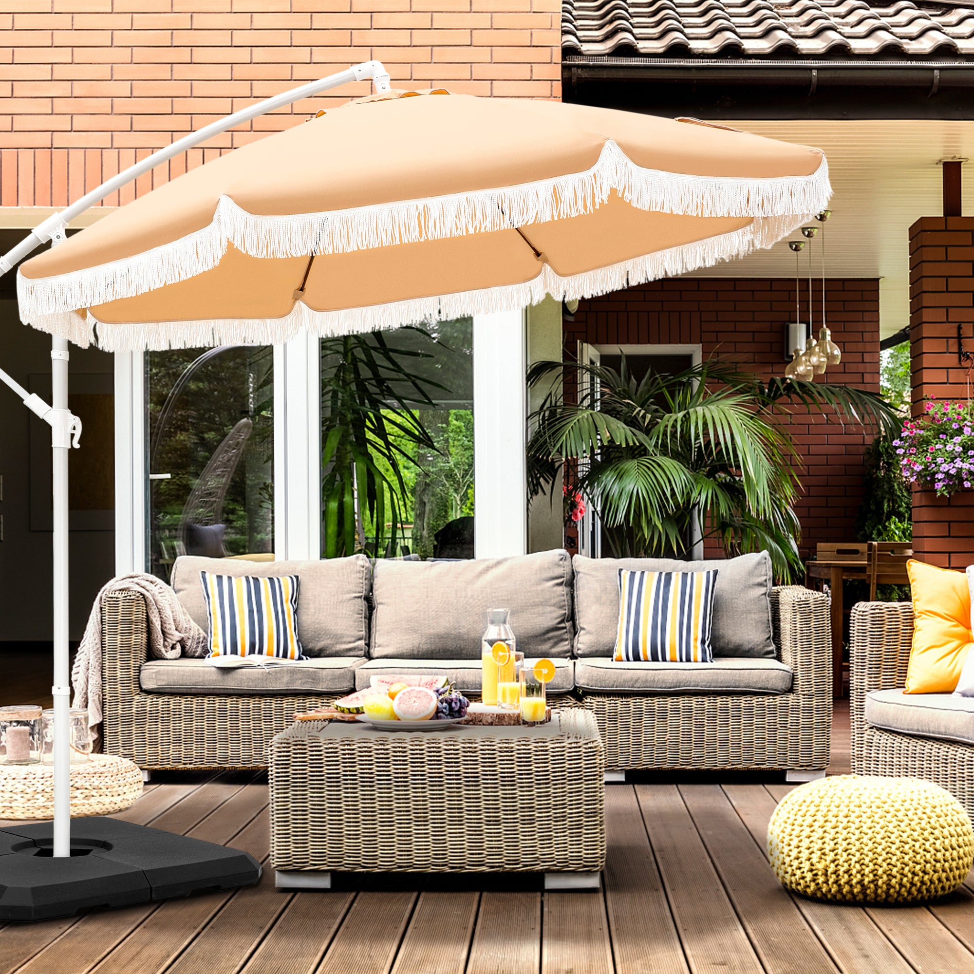Sophia & William 9ft Patio Offset Hanging Umbrella with Fiberglass Ribs ...