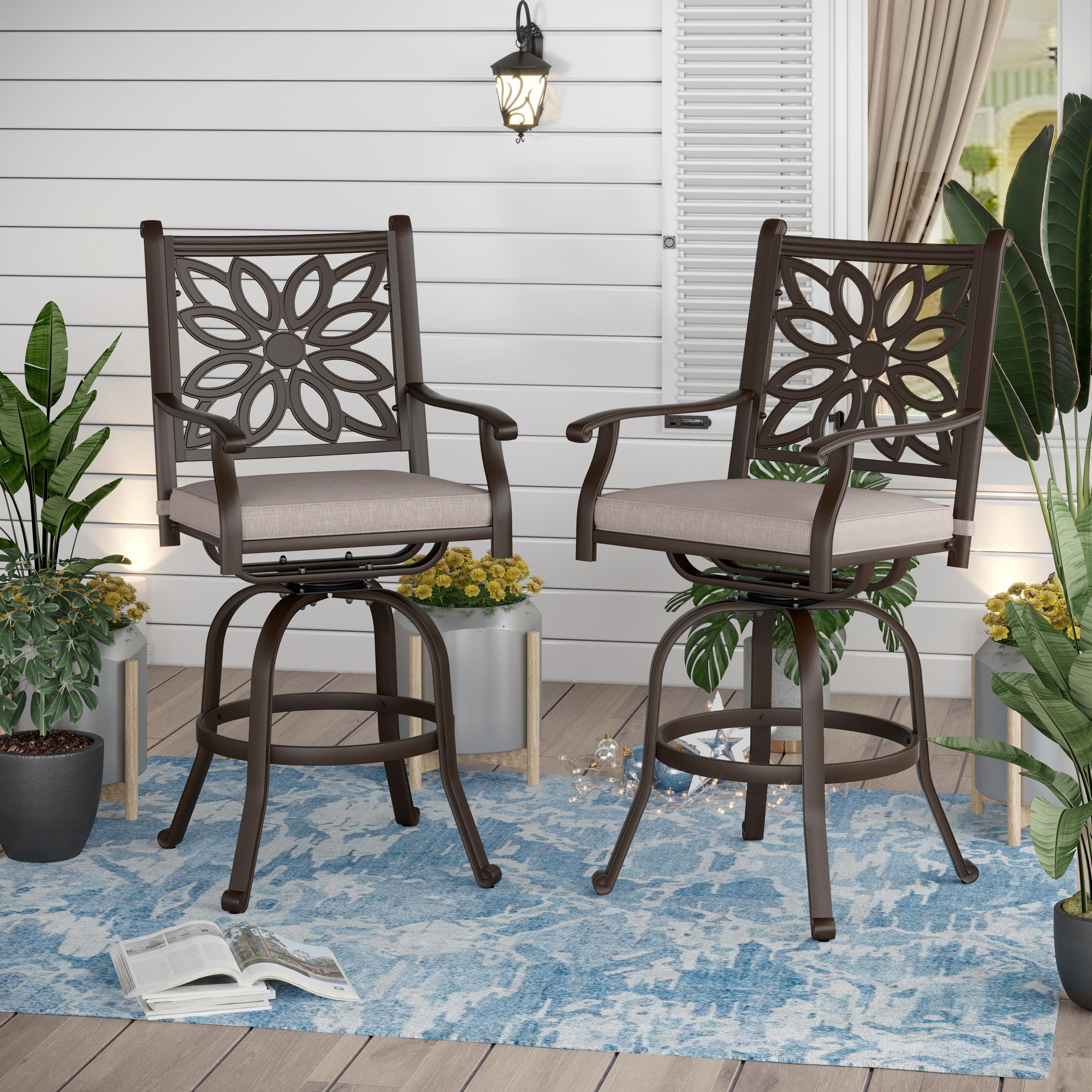 Cobb Cast Aluminum Copper Outdoor Bar Stool Set Of 2 Shiny Copper