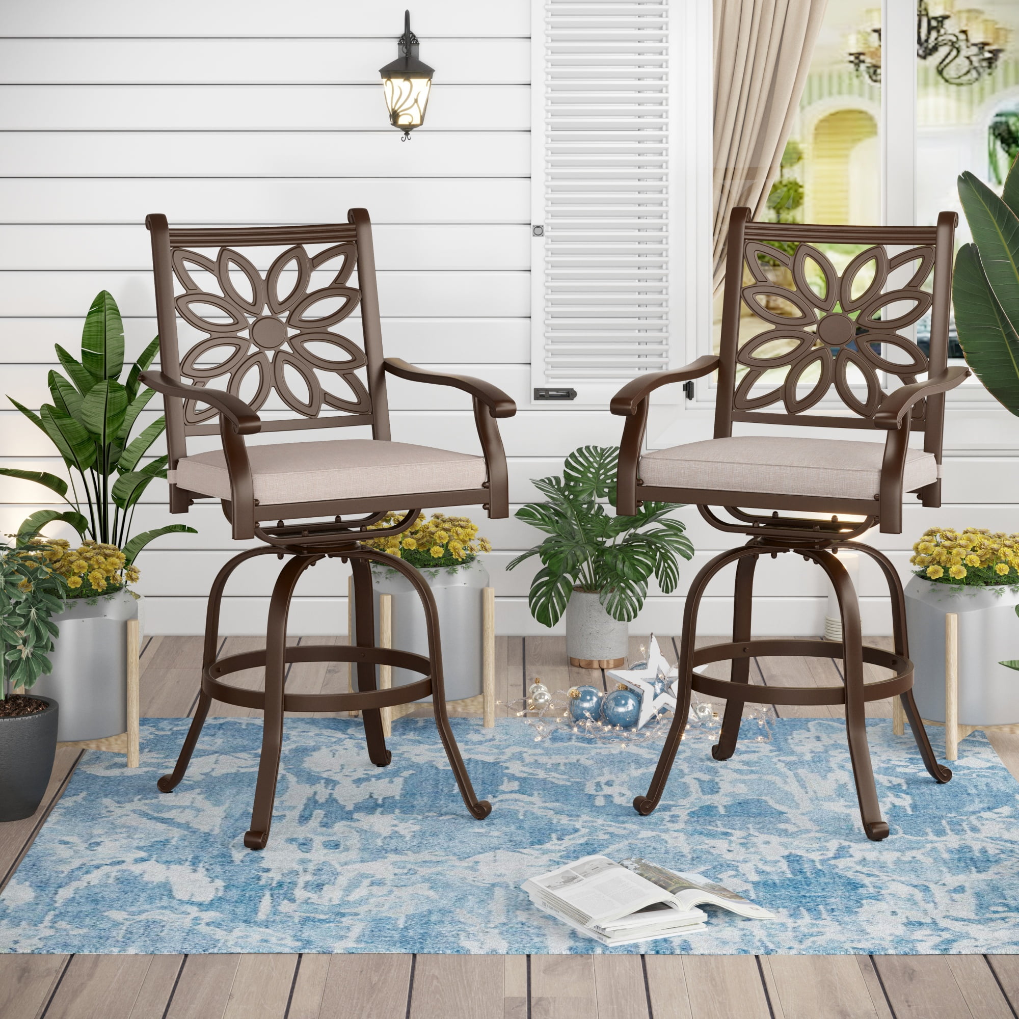 Sophia & William Cast Aluminum Outdoor Swivel Bar Stools with Seat ...