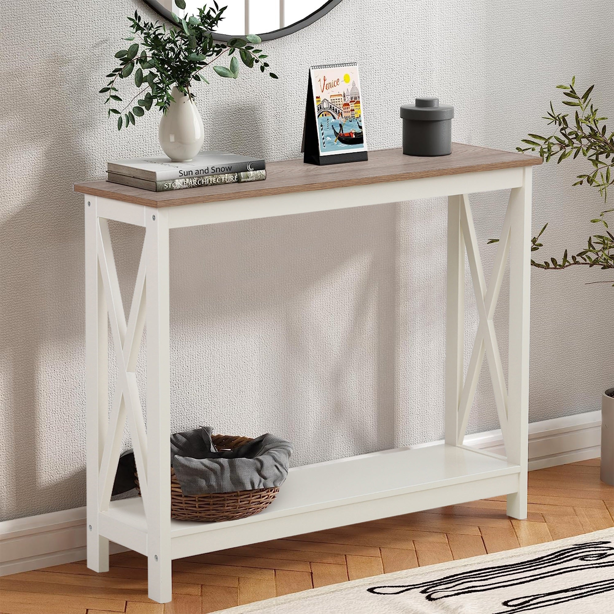 Hommoo Retro Console Table for Entryway, Sofa Table with Drawers and ...