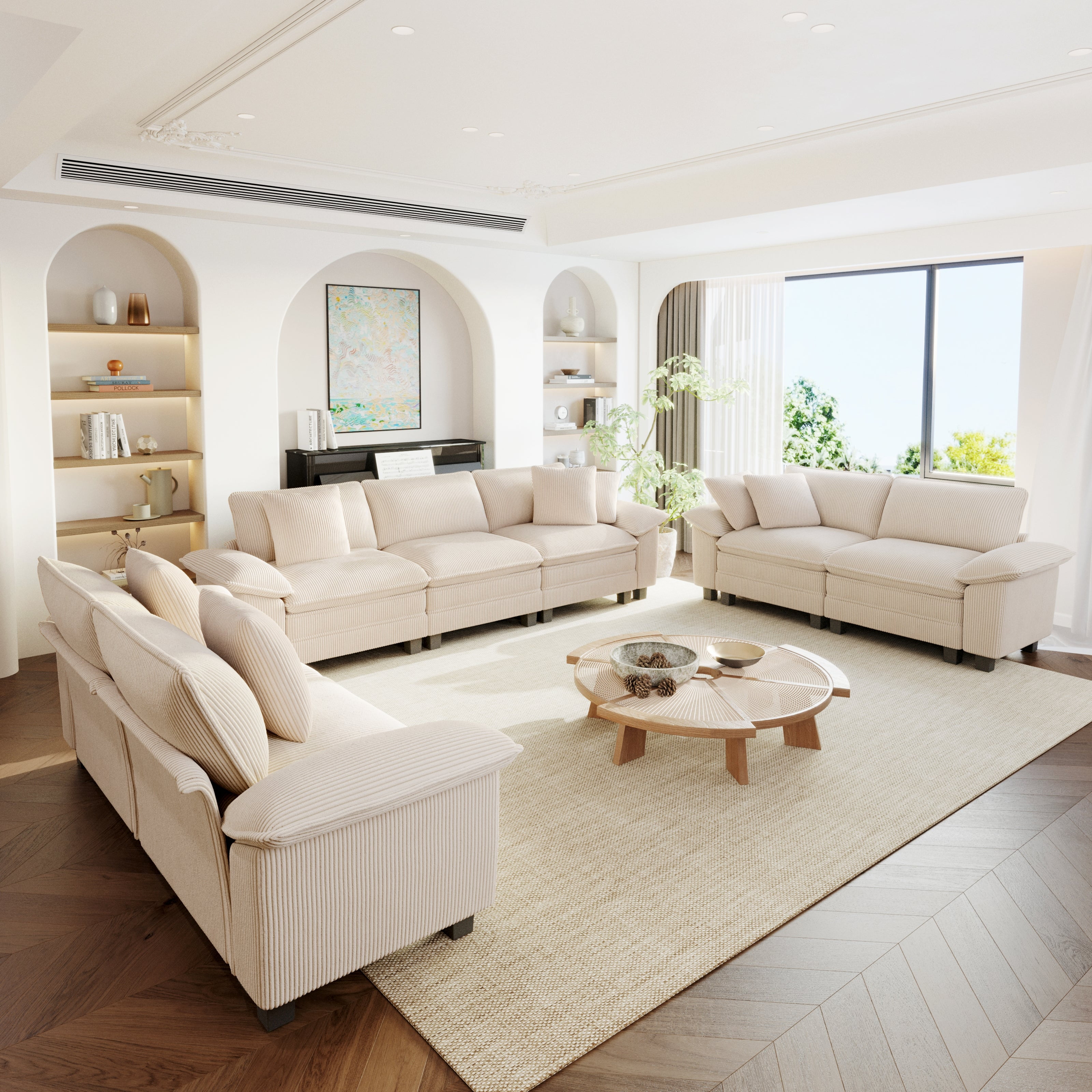 Sophia&William 123.6"L Chenille Sectional Sofa Couch, 7-Seat Modern U ...