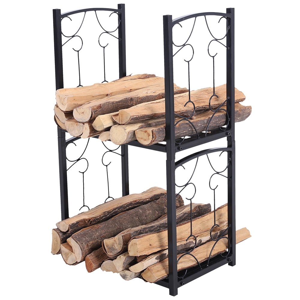 Sophia & William Garden 2-Layer Steel Firewood Log Rack Fireside Log ...