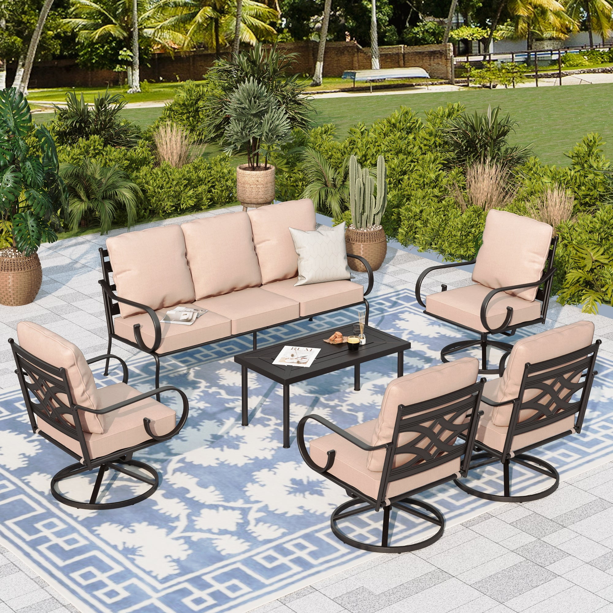 Sophia & William 6 Piece Outdoor Sofa Set, Heavy Duty Steel Frame ...