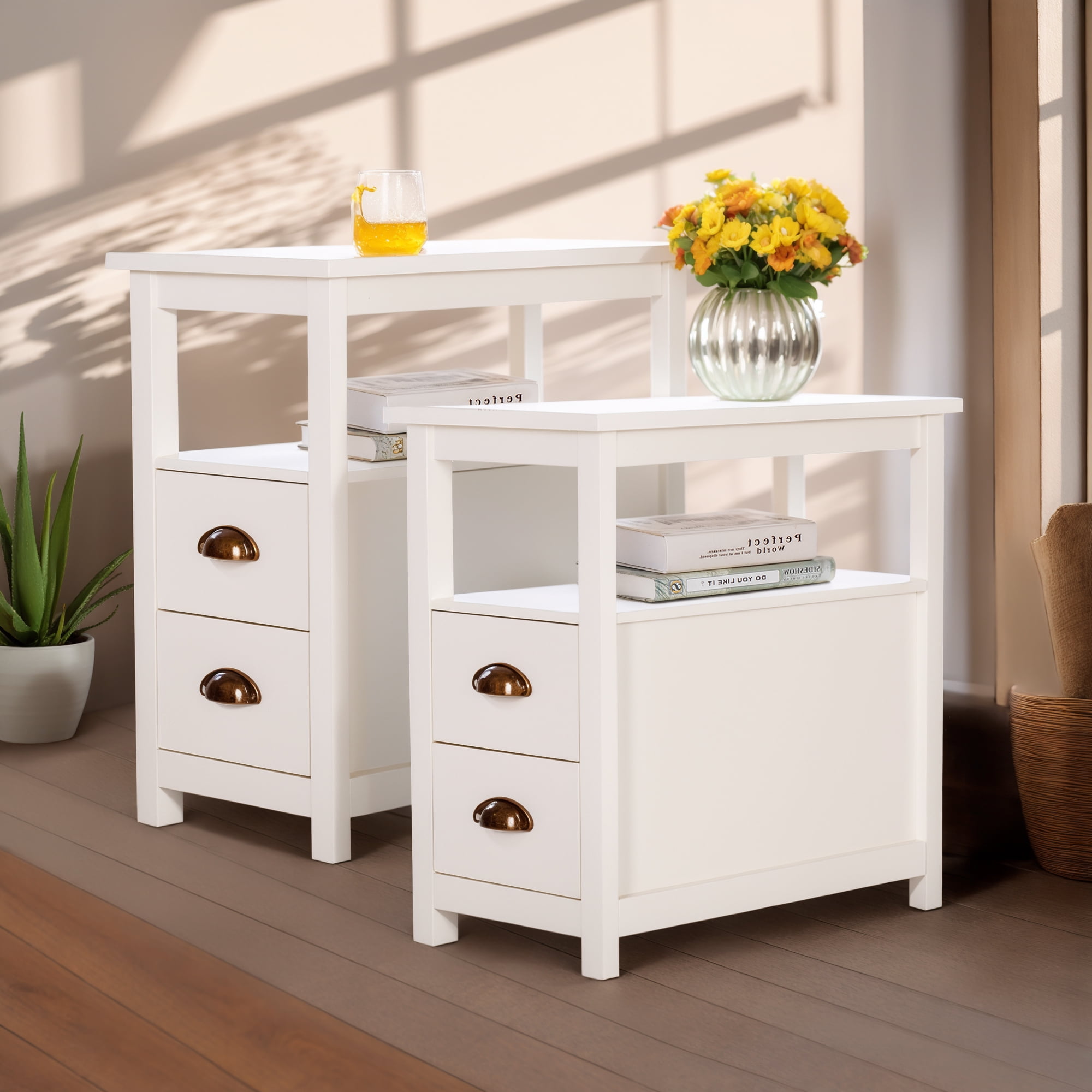 Alpha Joy Narrow End Table 4-Tier Small Side Table with 2 Drawers ...