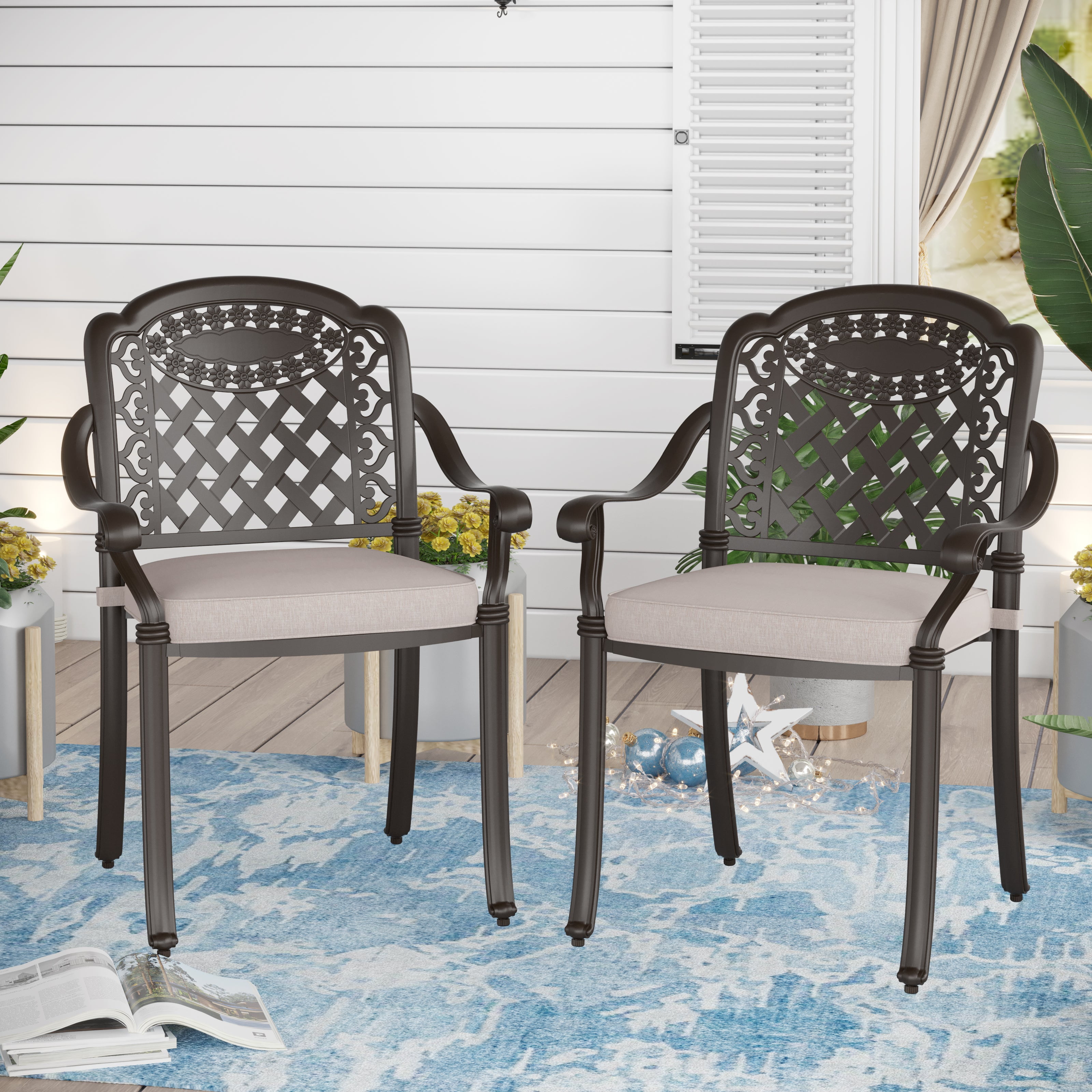 Sophia & William Patio Cast Aluminum Dining Chairs with Water-Resistant ...