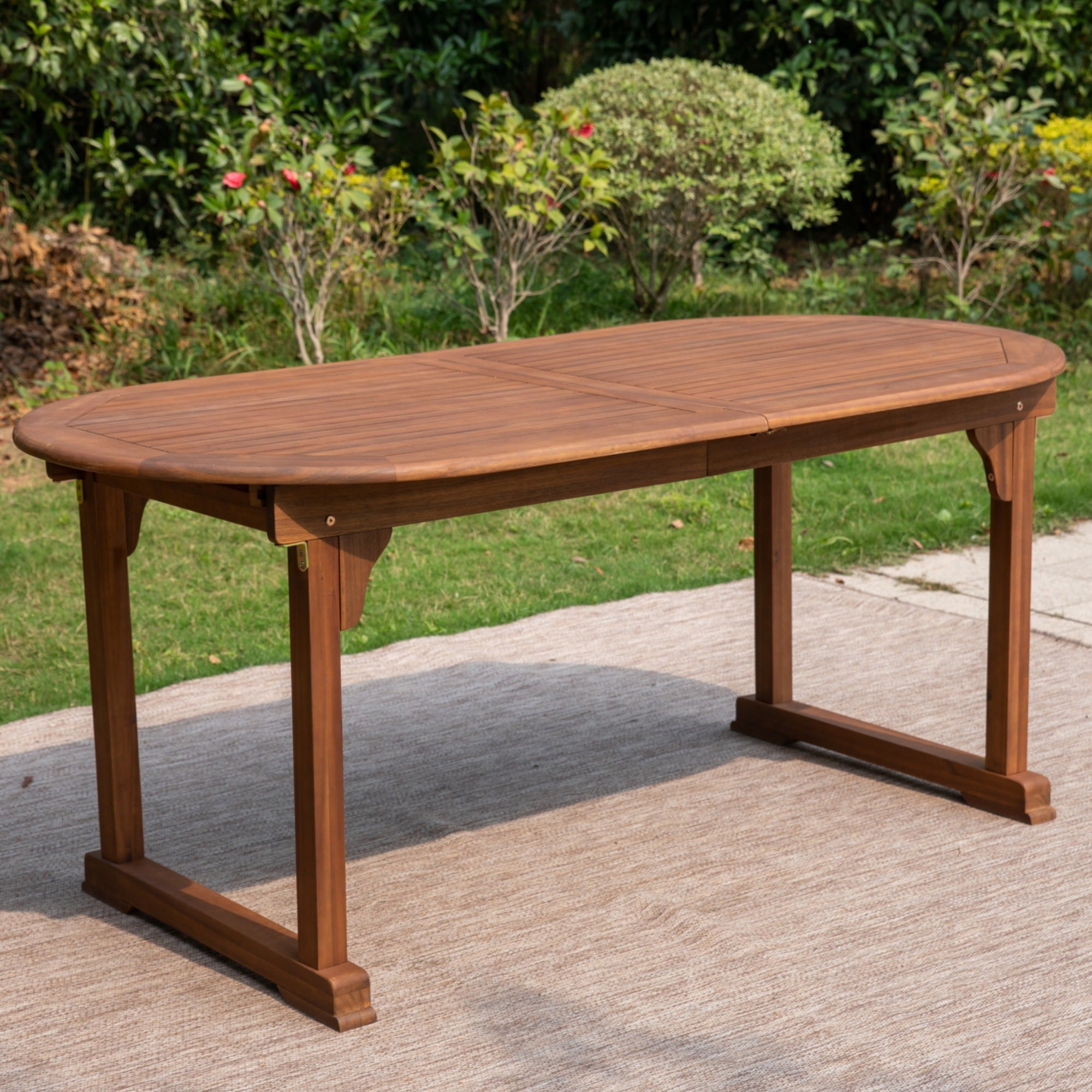 Alpha Joy Outdoor Extendable Acacia Wood Patio Dining Table for 6-8 ...