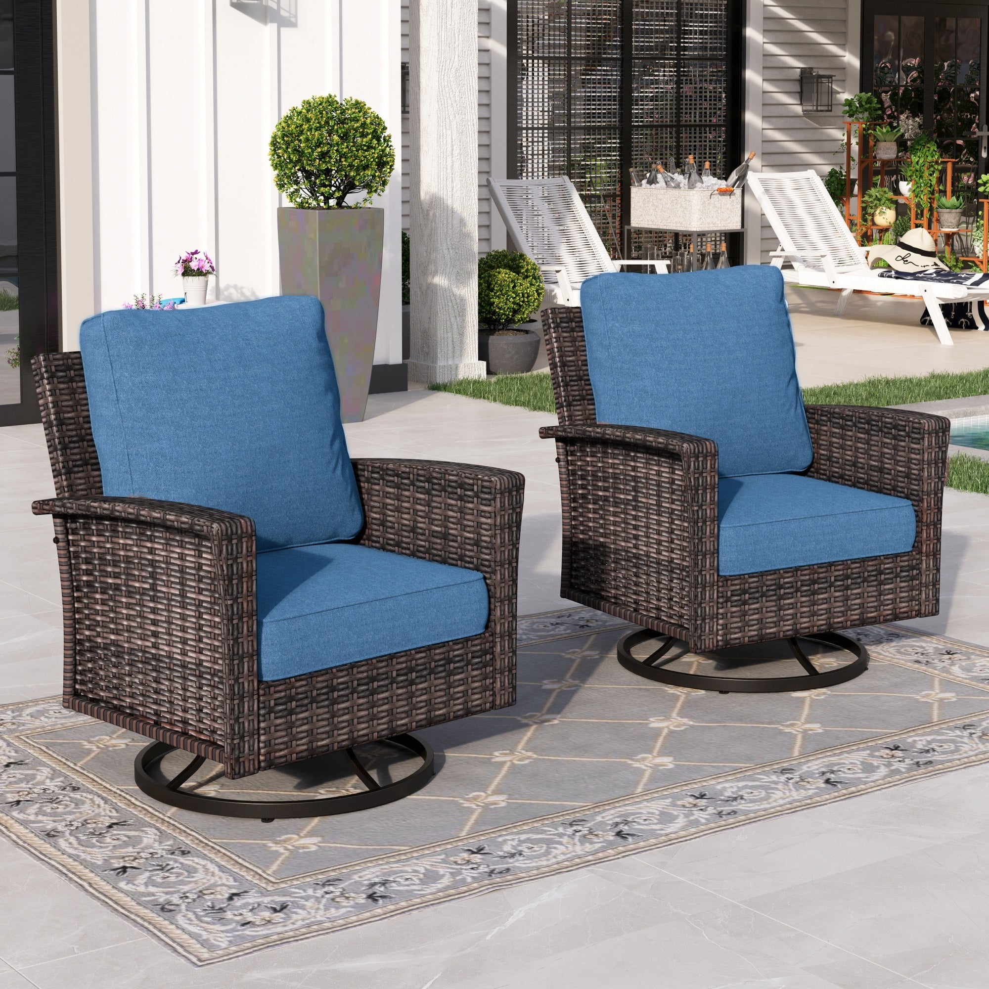 Sophia & William Outdoor Patio Wicker Swivel Chairs Set of 2 with 5.5 ...