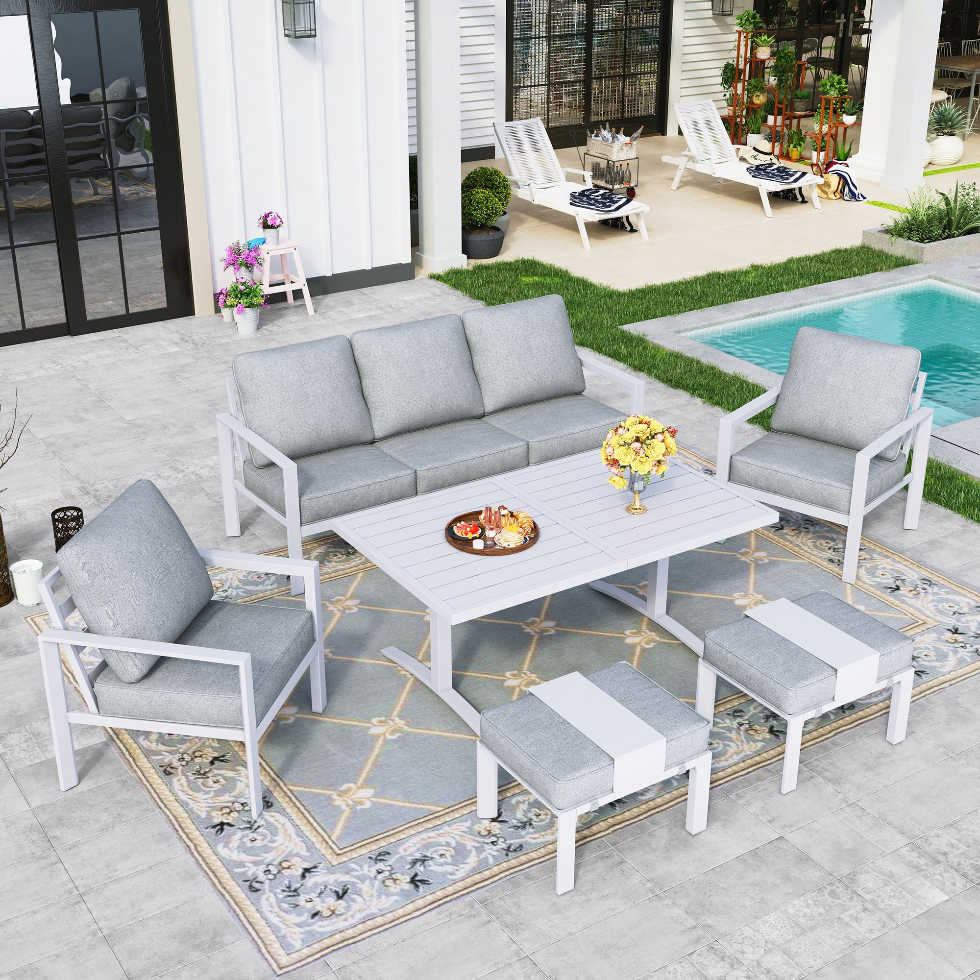 Sophia & William 7-Seat Patio Aluminum Conversation Set Outdoor White ...