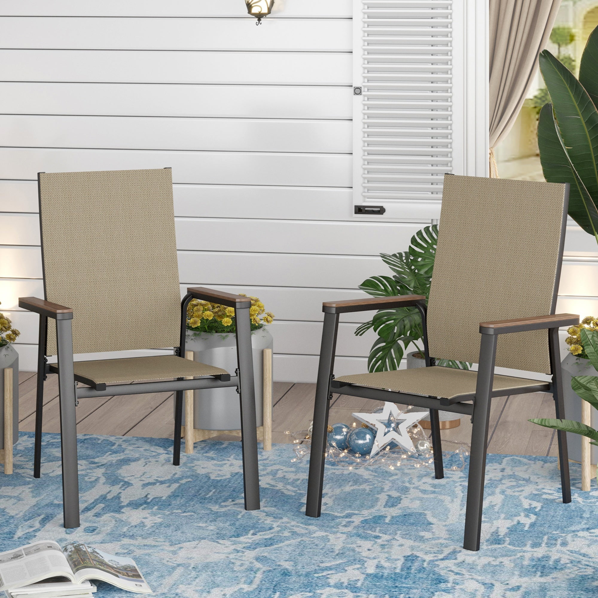 Sophia & William Patio Dining Chairs, Lightweight Aluminum, Stackable ...