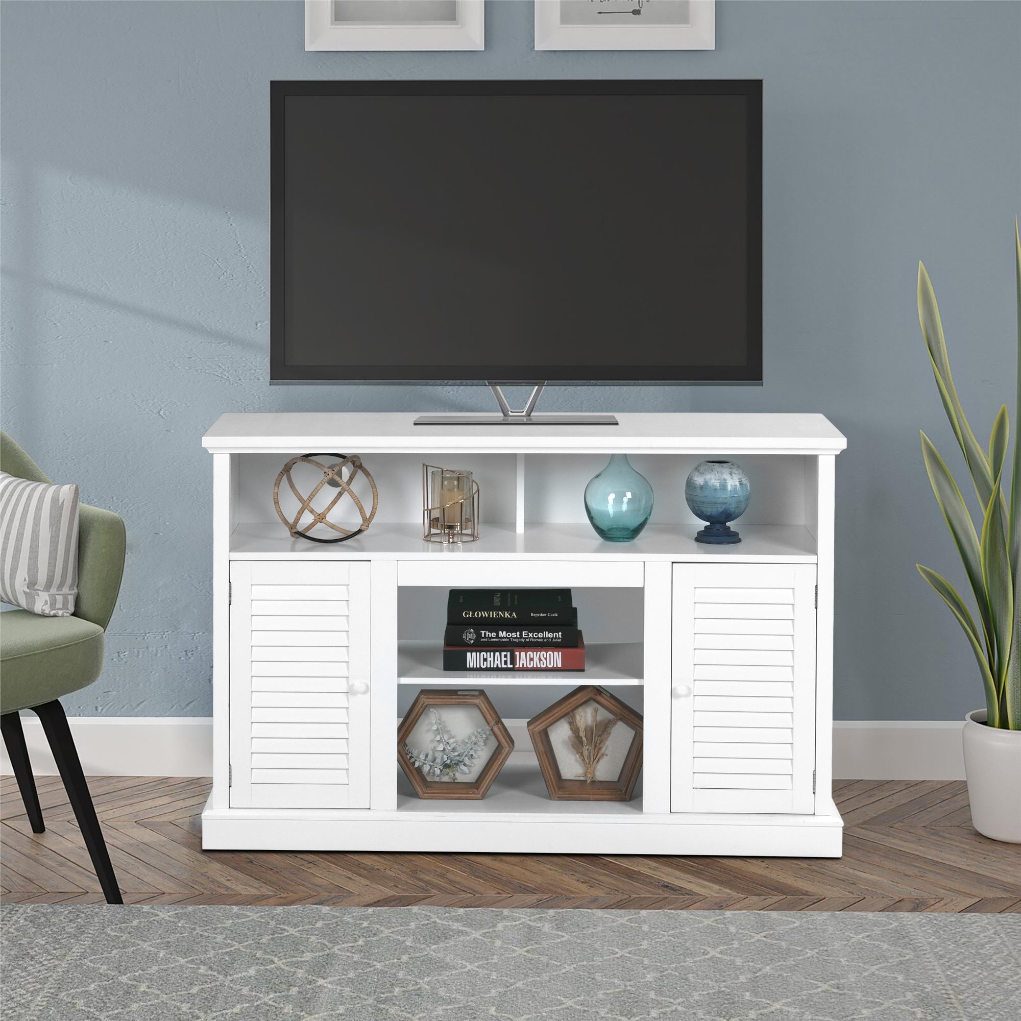Sophia & William TV Stand for TVs up to 55" Storage Cabinet with 2 Doors, White - Walmart.com