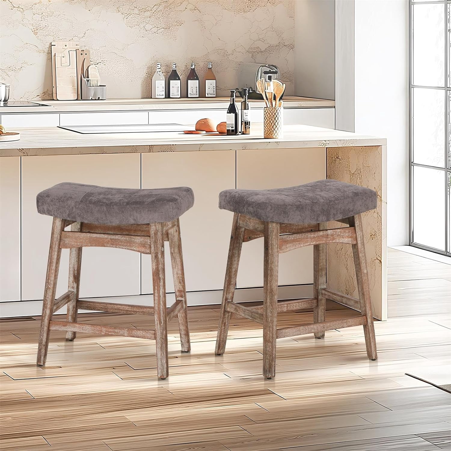 Sophia & William Gray Bar Stools Counter Height Bar Stools with Linen ...