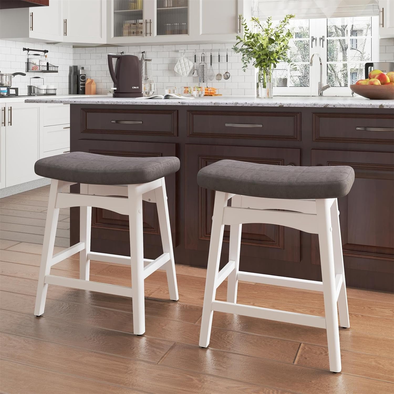 Sophia & William Bar Stools Solid Wood Backless Stools with PU Leather ...