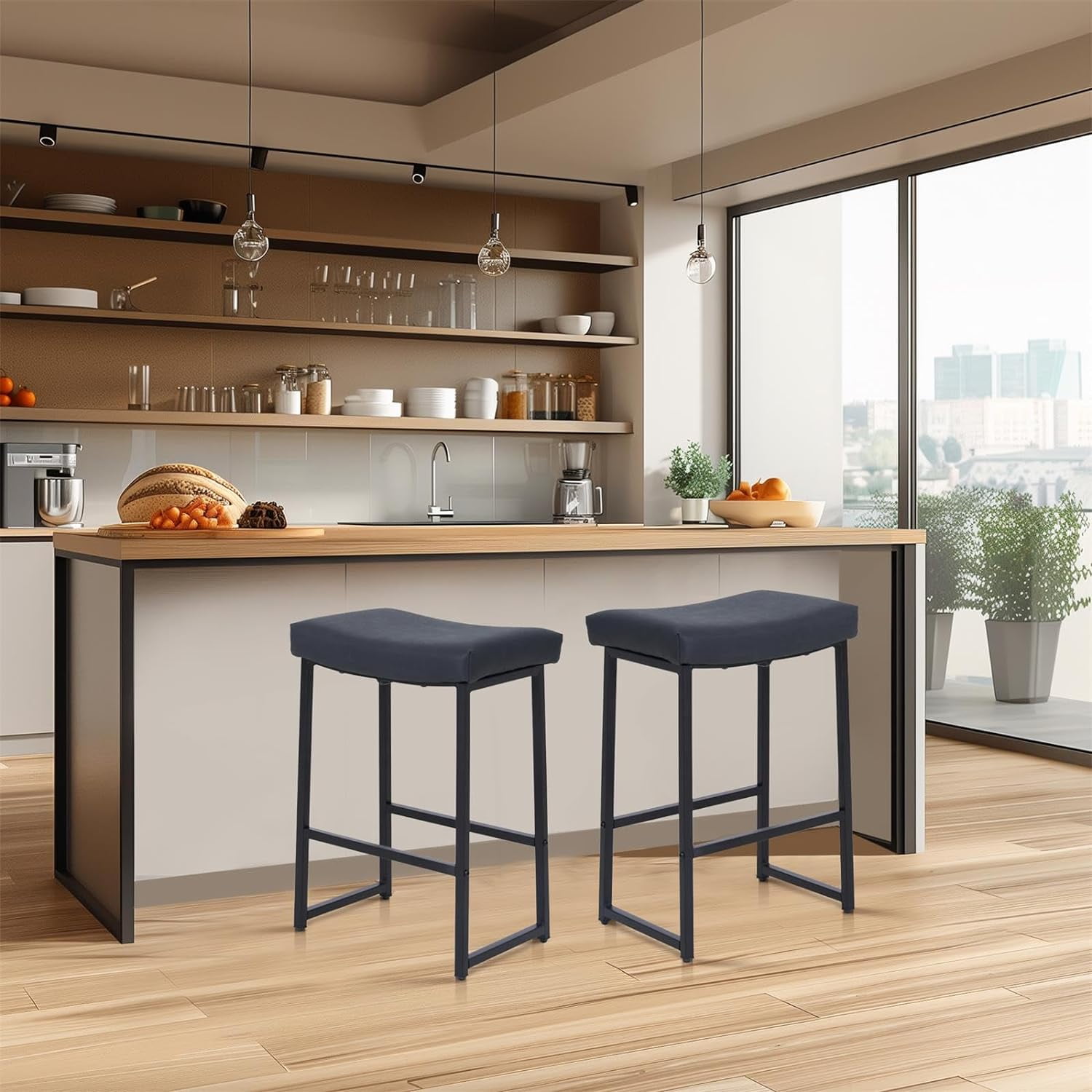 Sophia & William Grey & Gold Bar Stools Set of 4 Counter Height 24" Bar ...