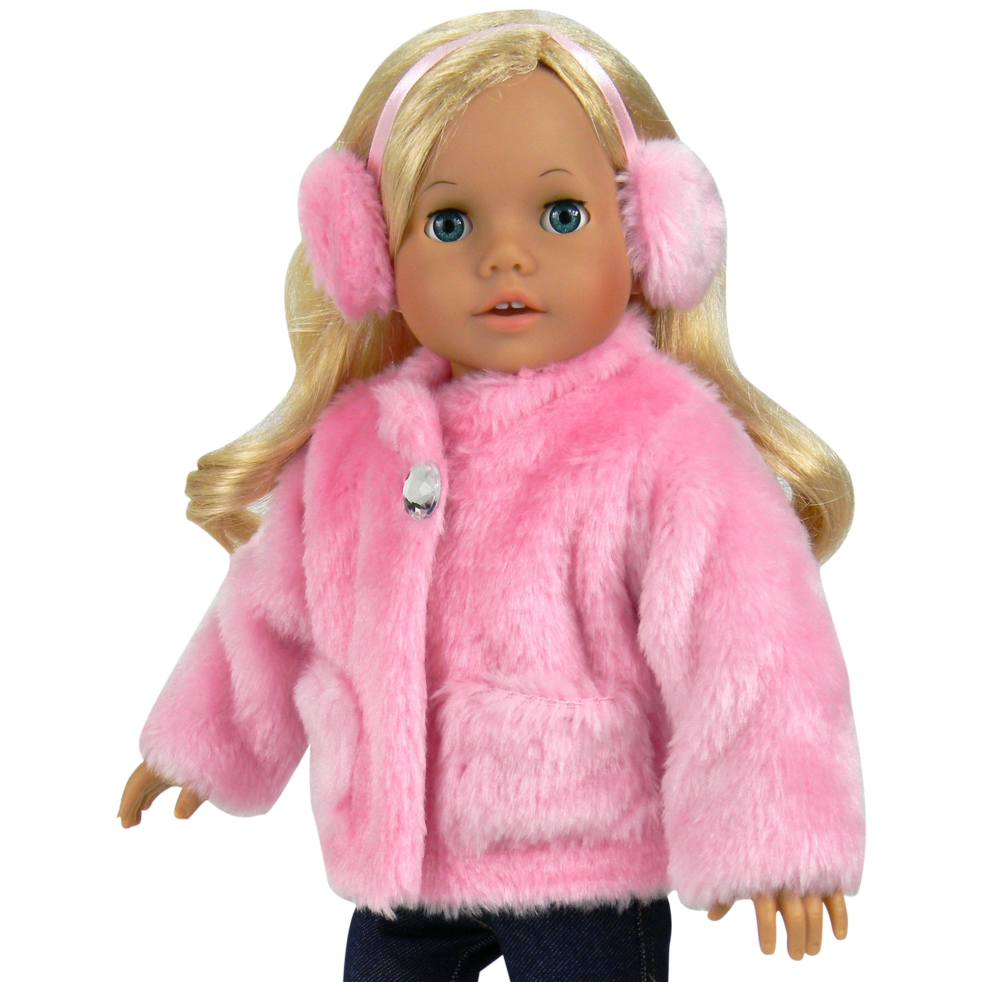 Sophia's Pink faux fur Coat and Earmuff Headband Set for 18" Dolls ...