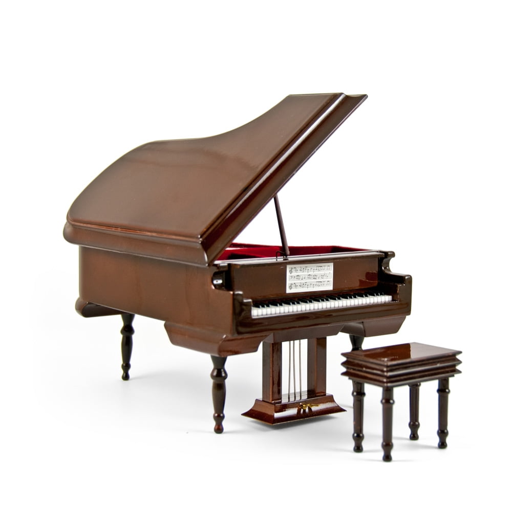 Sophisticated 18 Note Miniature Musical Hi-Gloss Brown Grand Piano with ...