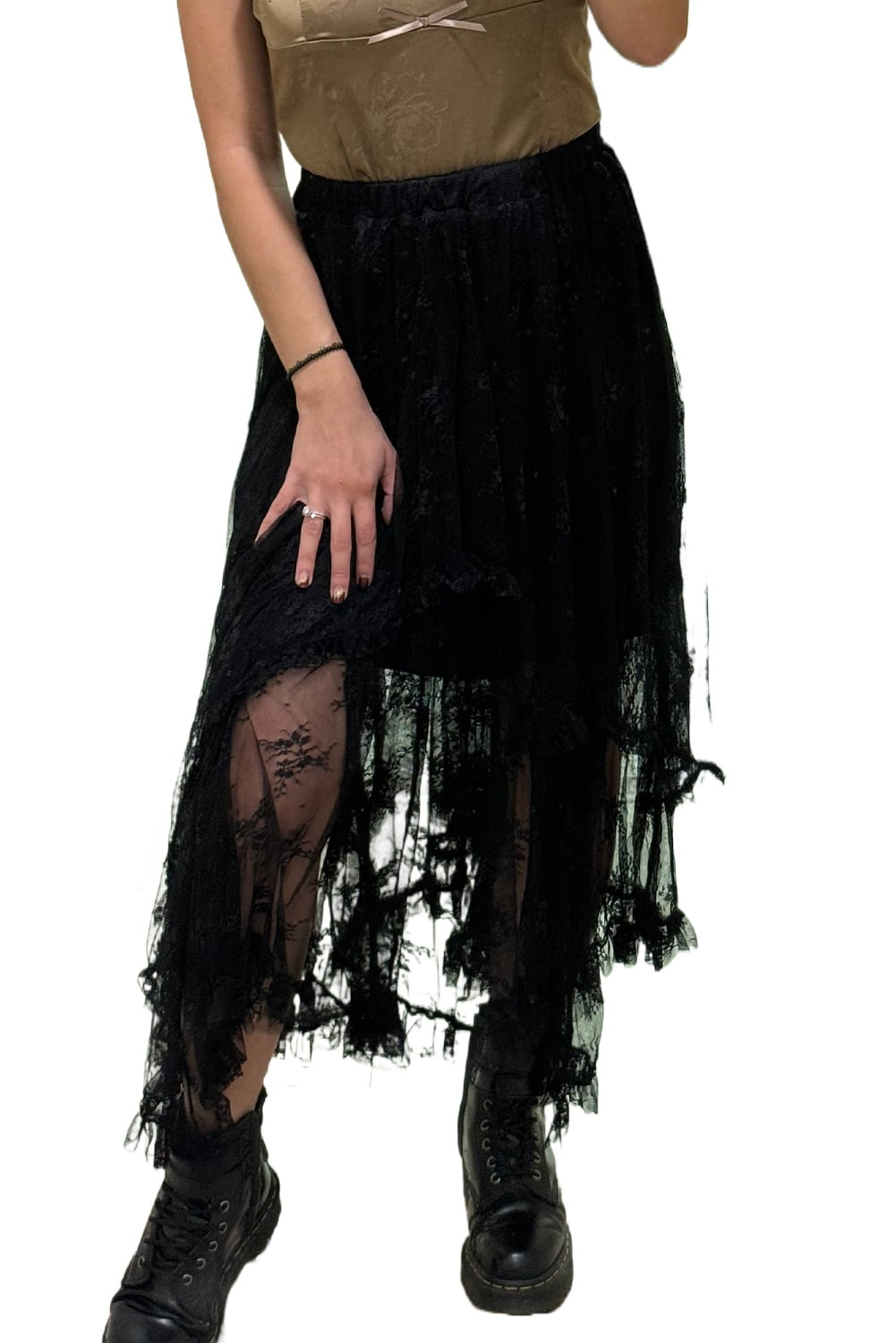 Sophisticated Black Lace Maxi Skirt with Cascading Tiers for Flattering ...