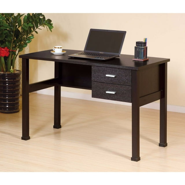 Sophisticated Dark Brown Finish 2 Drawers Desk - Walmart.com