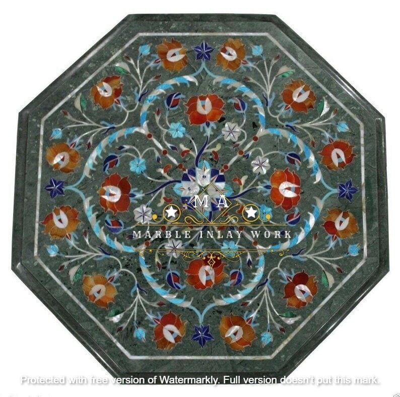 Sophisticated Indian Green Marble Octagon Table Top for Garden, Living ...