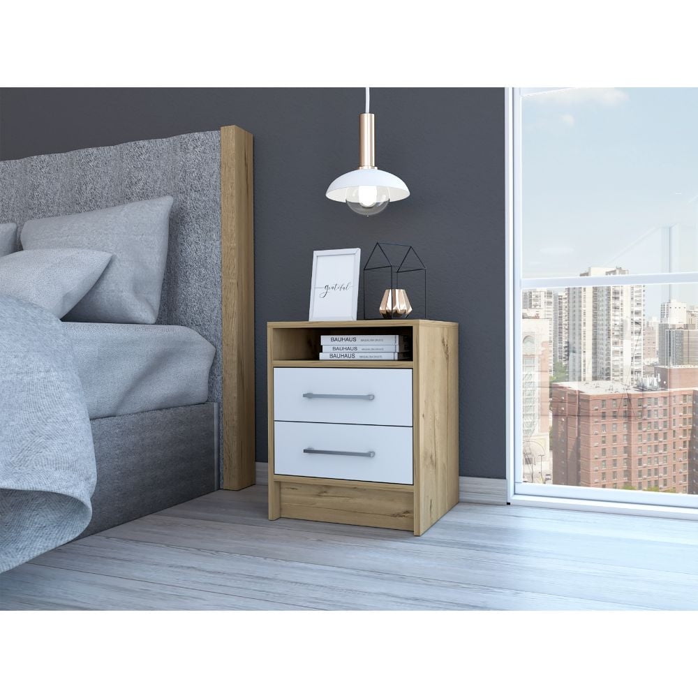 Sophisticated and Stylish White and Light Oak Nightstand - Walmart.com
