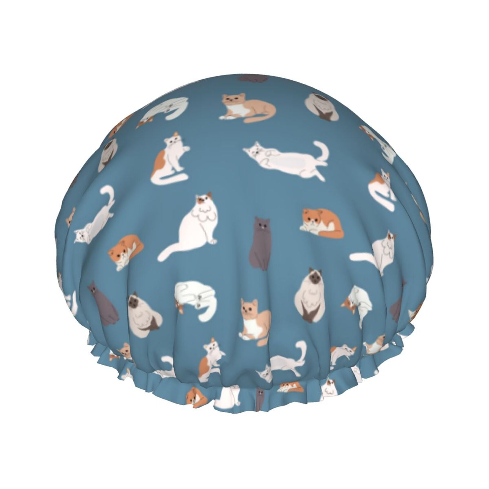 Sophisticated cartoon cute cat Shower Cap for Women, Double Waterproof ...