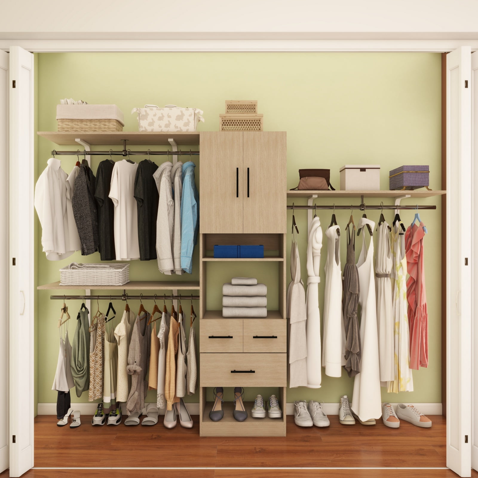 "Sophshelter 8 Ft Oak Freestanding Closet System with 3 Drawers ...