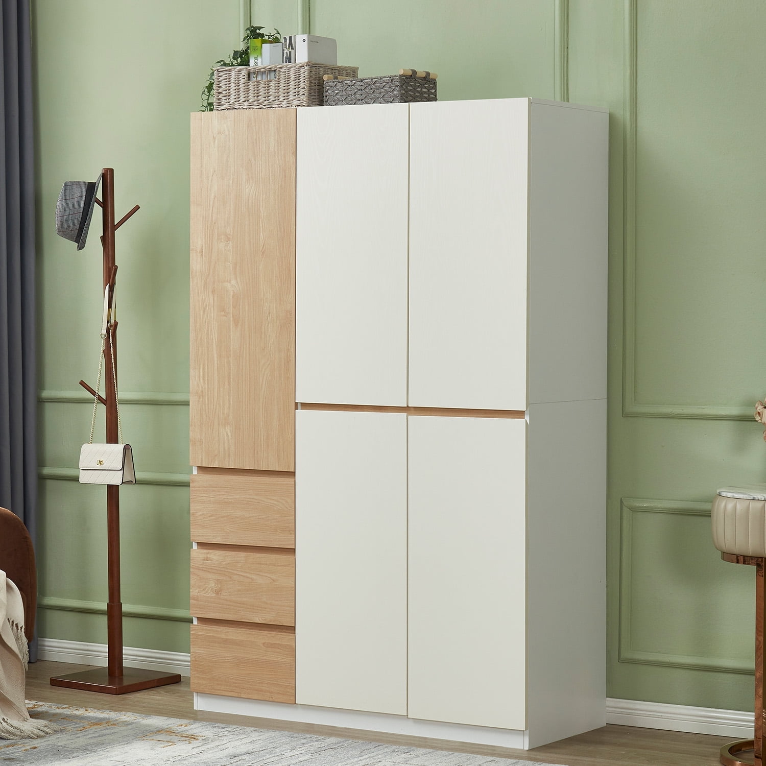 Sophshelter Armoire Wardrobe Closet Wood, 3 Door 3 Drawers White Closet ...