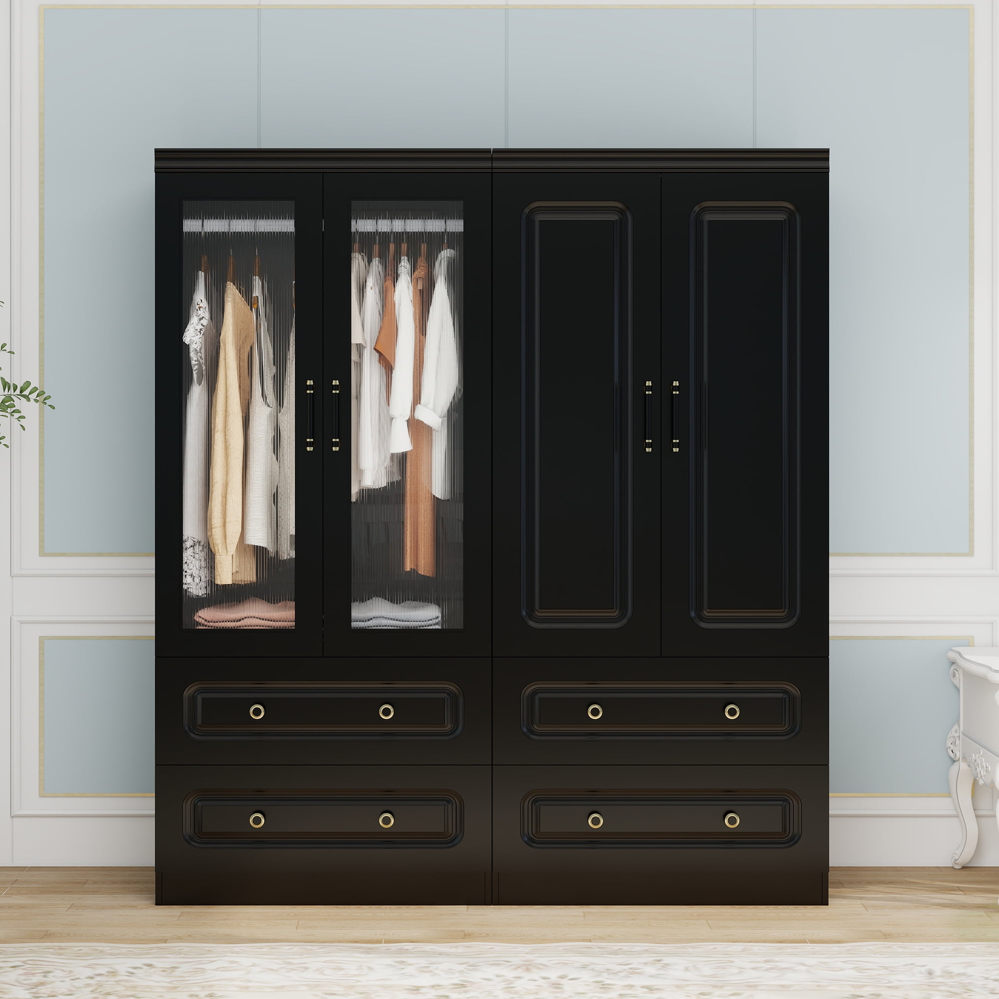 Sophshelter Modern Armoire Wardrobe Closet with 4 Doors and 4 Drawers ...