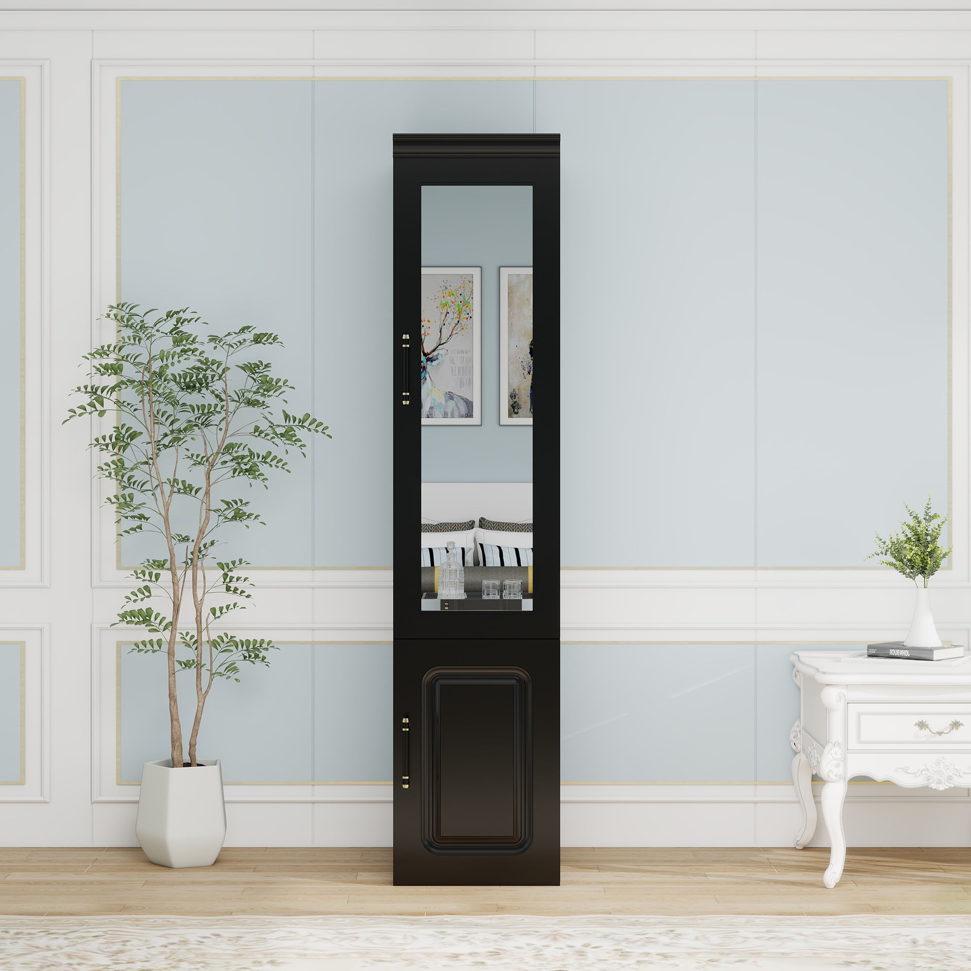 Sophshelter Modern Black Armoire Wardrobe Closet with Mirror and Single ...