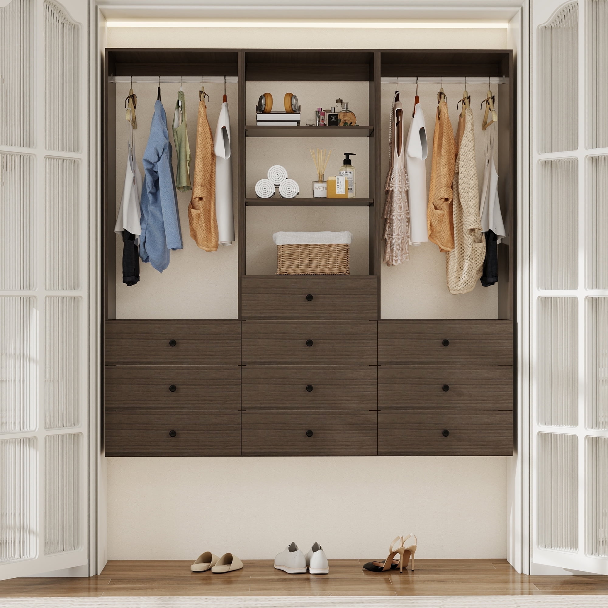 Sophshelter Modular Closet Organizer System with 2 Hanging Rods, Modern ...